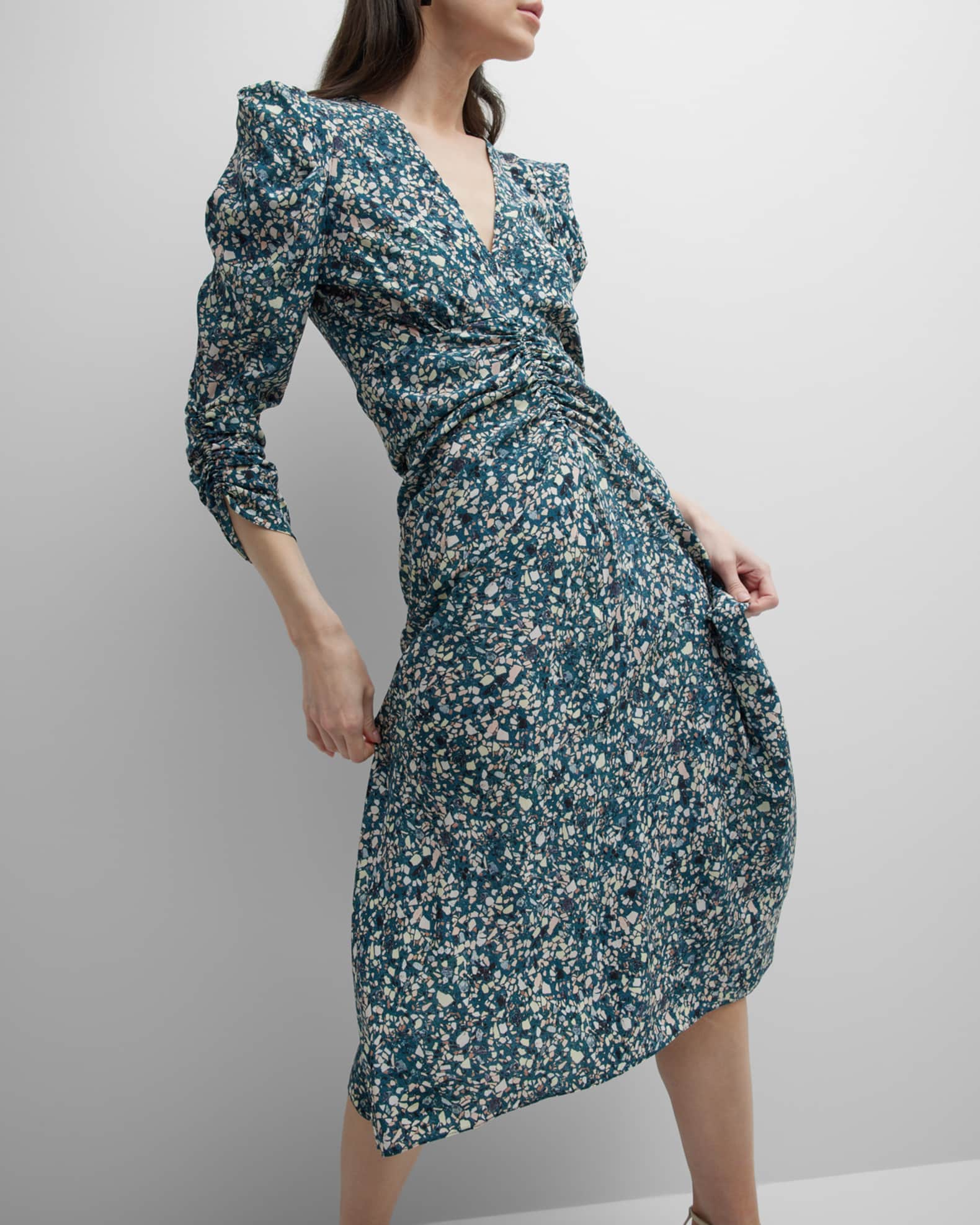 Isabel Marant Albini Ruched Floral Midi Dress | Neiman Marcus