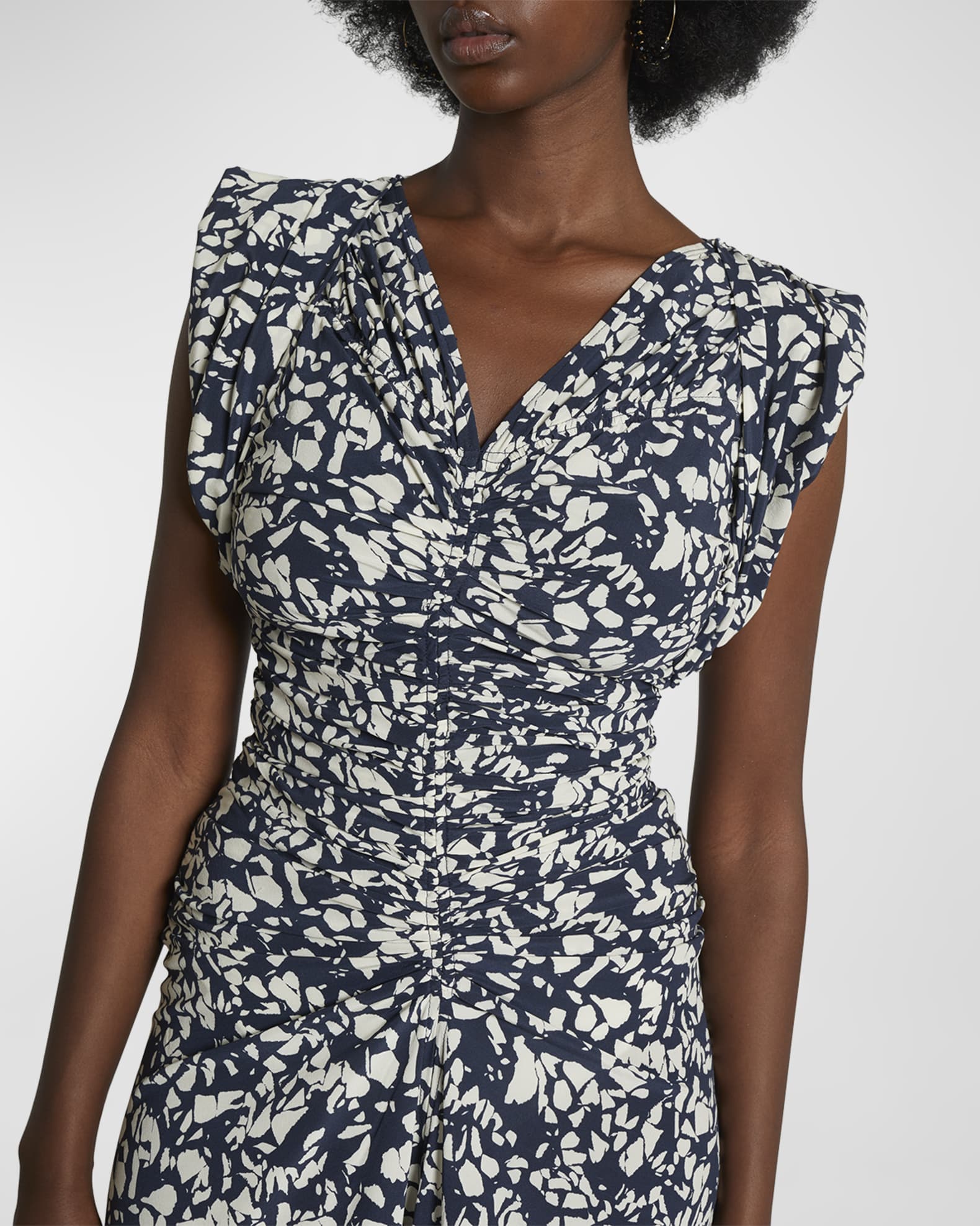 Isabel Marant Lilia Abstract-Print Ruched Midi Dress | Neiman Marcus