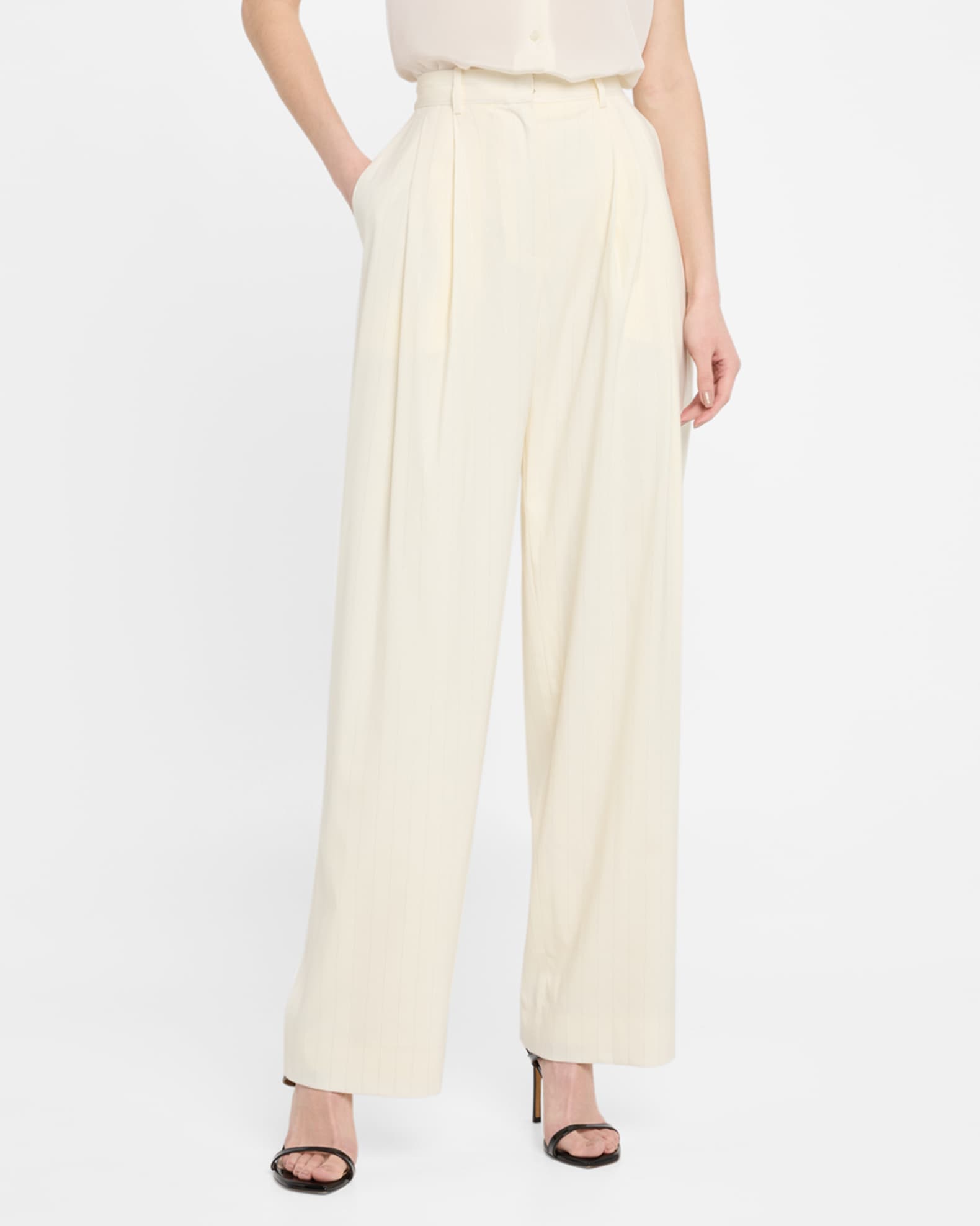 Salon 1884 Cecily Double-Pleated Wide-Leg Wool Pants | Neiman Marcus