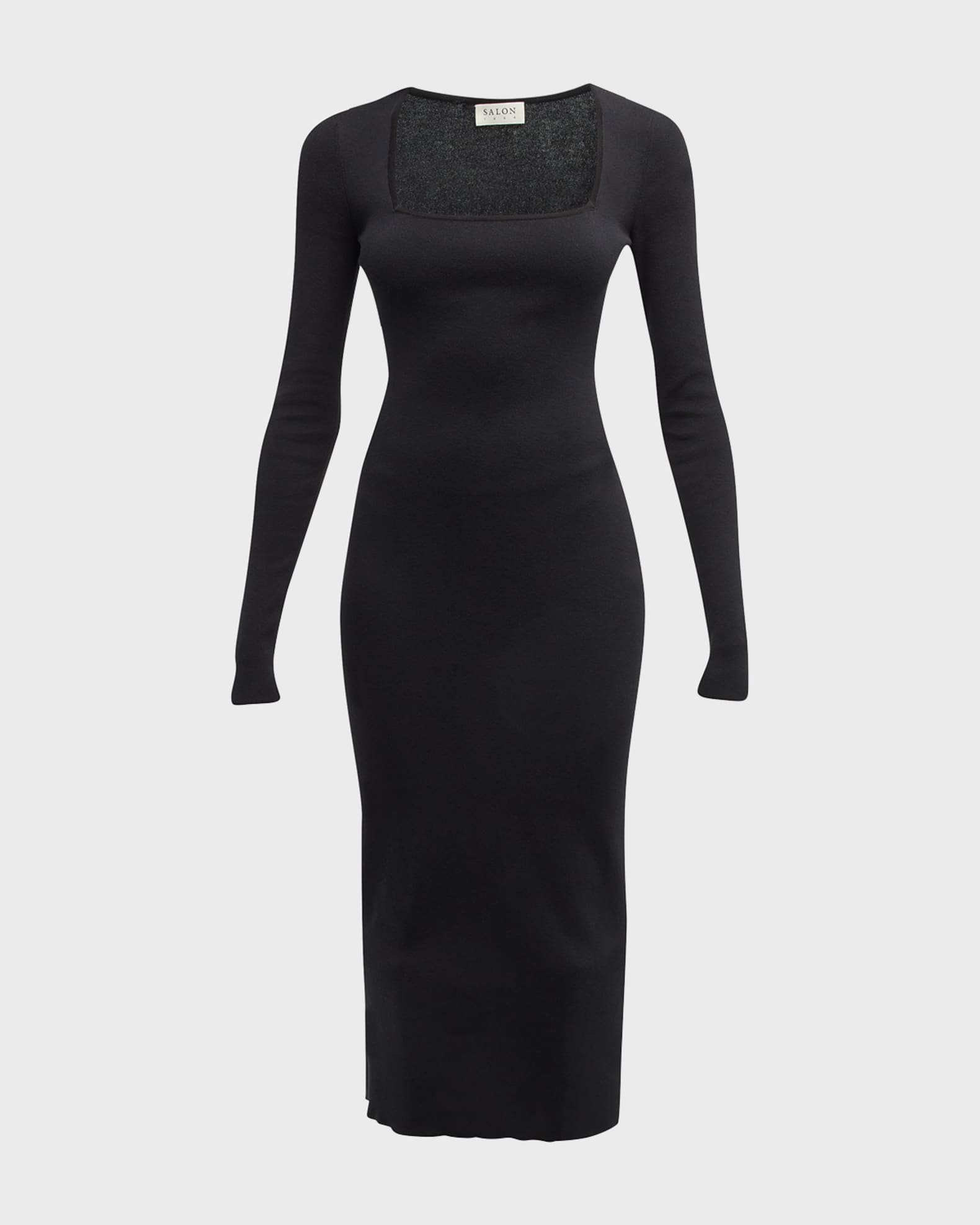 Salon 1884 Bonna Square-Neck Long-Sleeve Rib Midi Dress | Neiman Marcus
