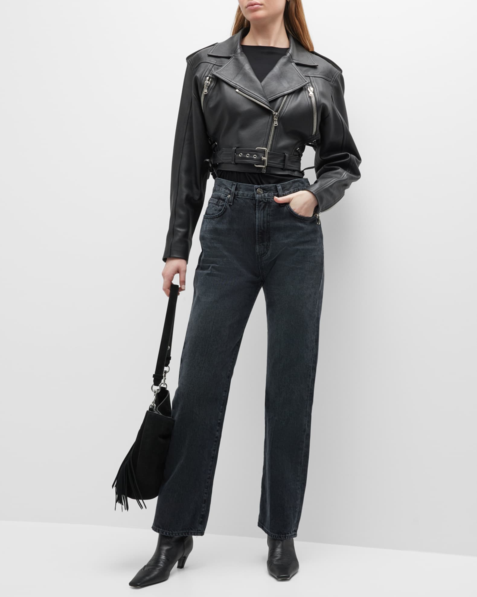 Salon 1884 Jane Leather Crop Moto Jacket | Neiman Marcus