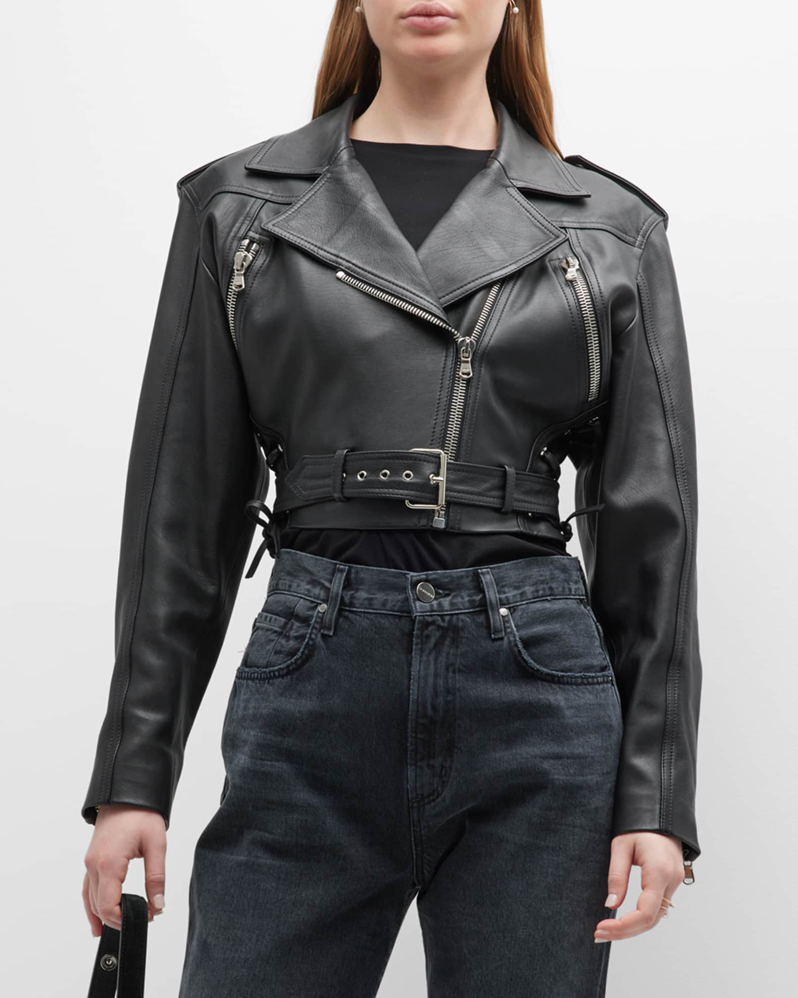 Salon 1884 Jane Leather Crop Moto Jacket | Neiman Marcus