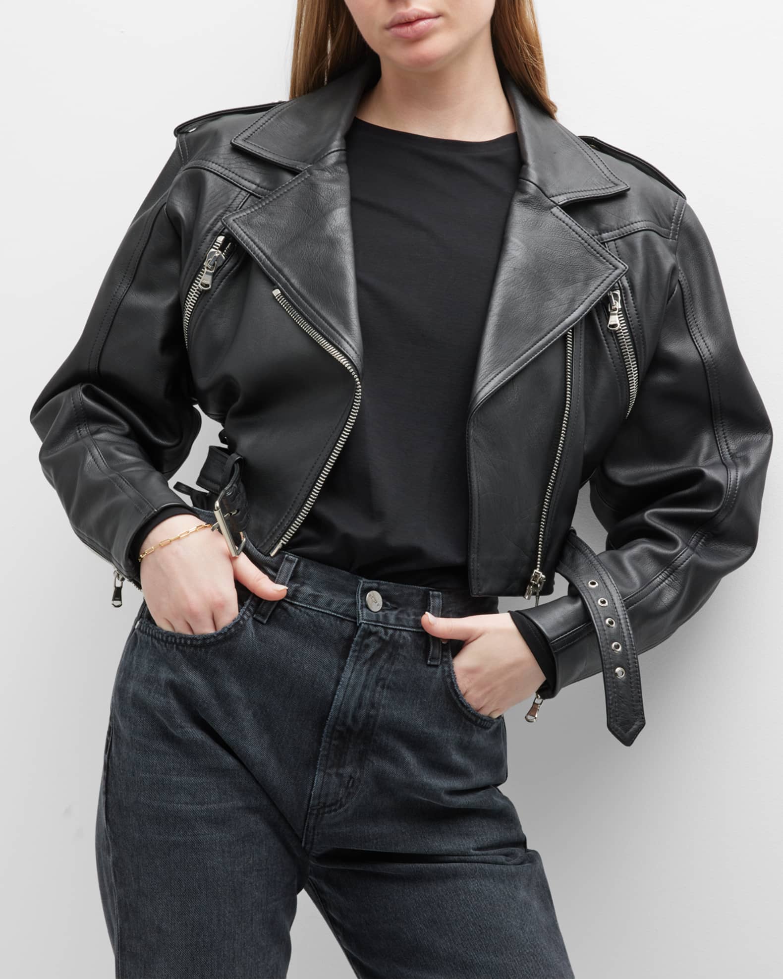 Salon 1884 Jane Leather Crop Moto Jacket | Neiman Marcus