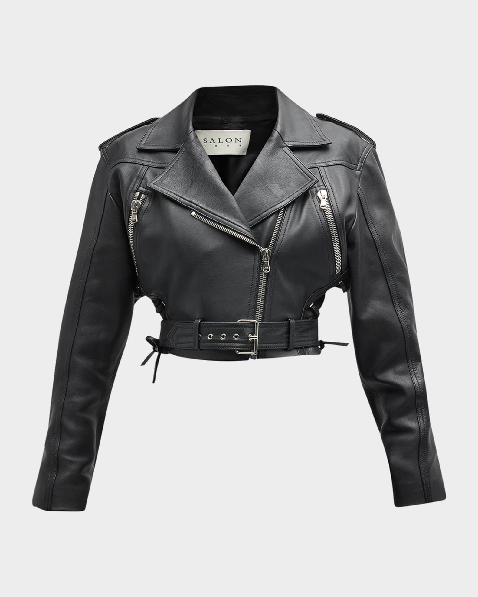 Salon 1884 Jane Leather Crop Moto Jacket | Neiman Marcus