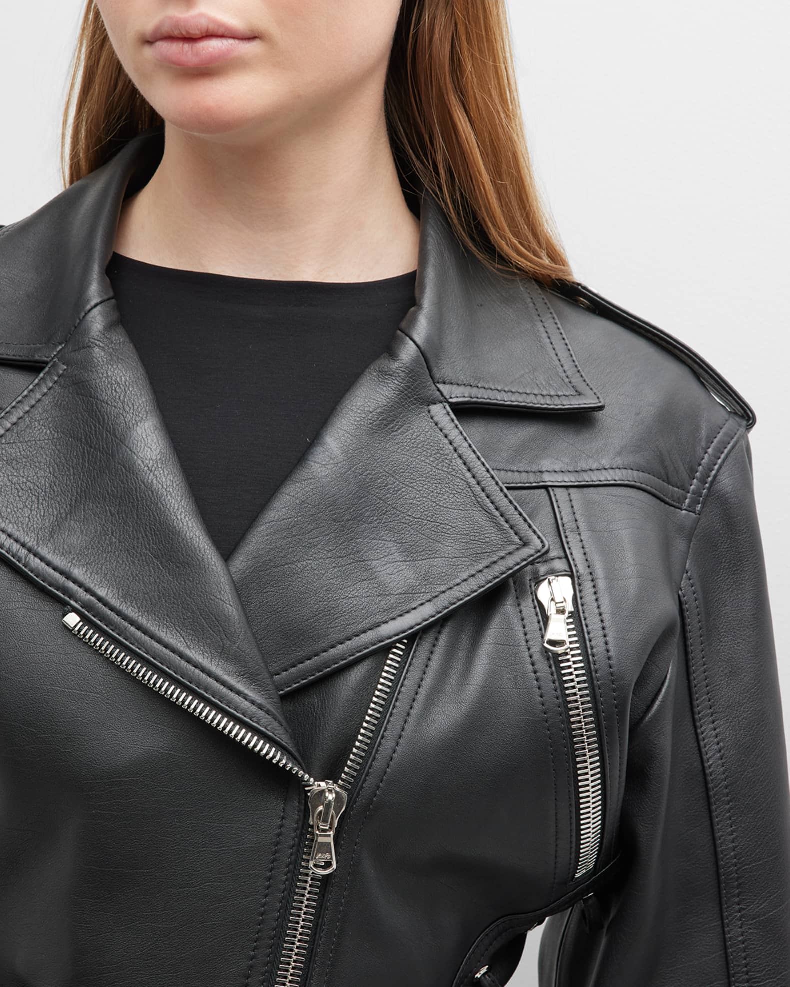 Salon 1884 Jane Leather Crop Moto Jacket | Neiman Marcus