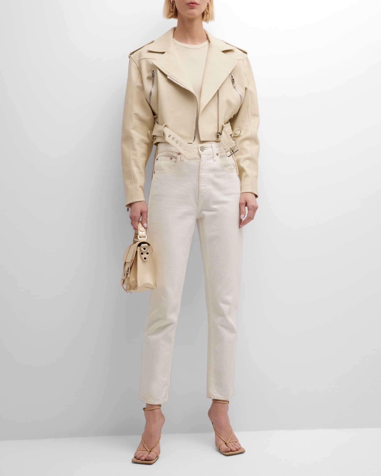 Salon 1884 Jane Leather Crop Moto Jacket | Neiman Marcus