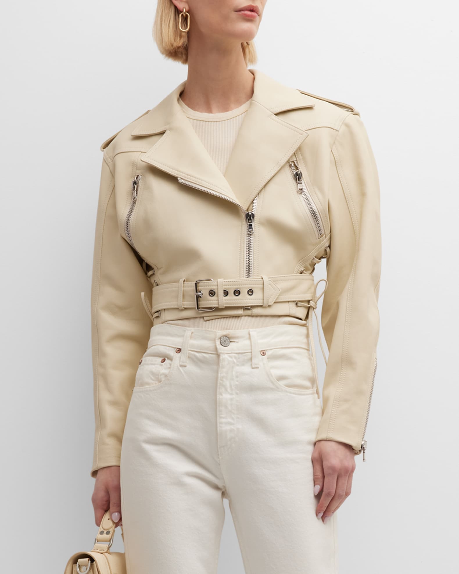 Salon 1884 Jane Leather Crop Moto Jacket | Neiman Marcus