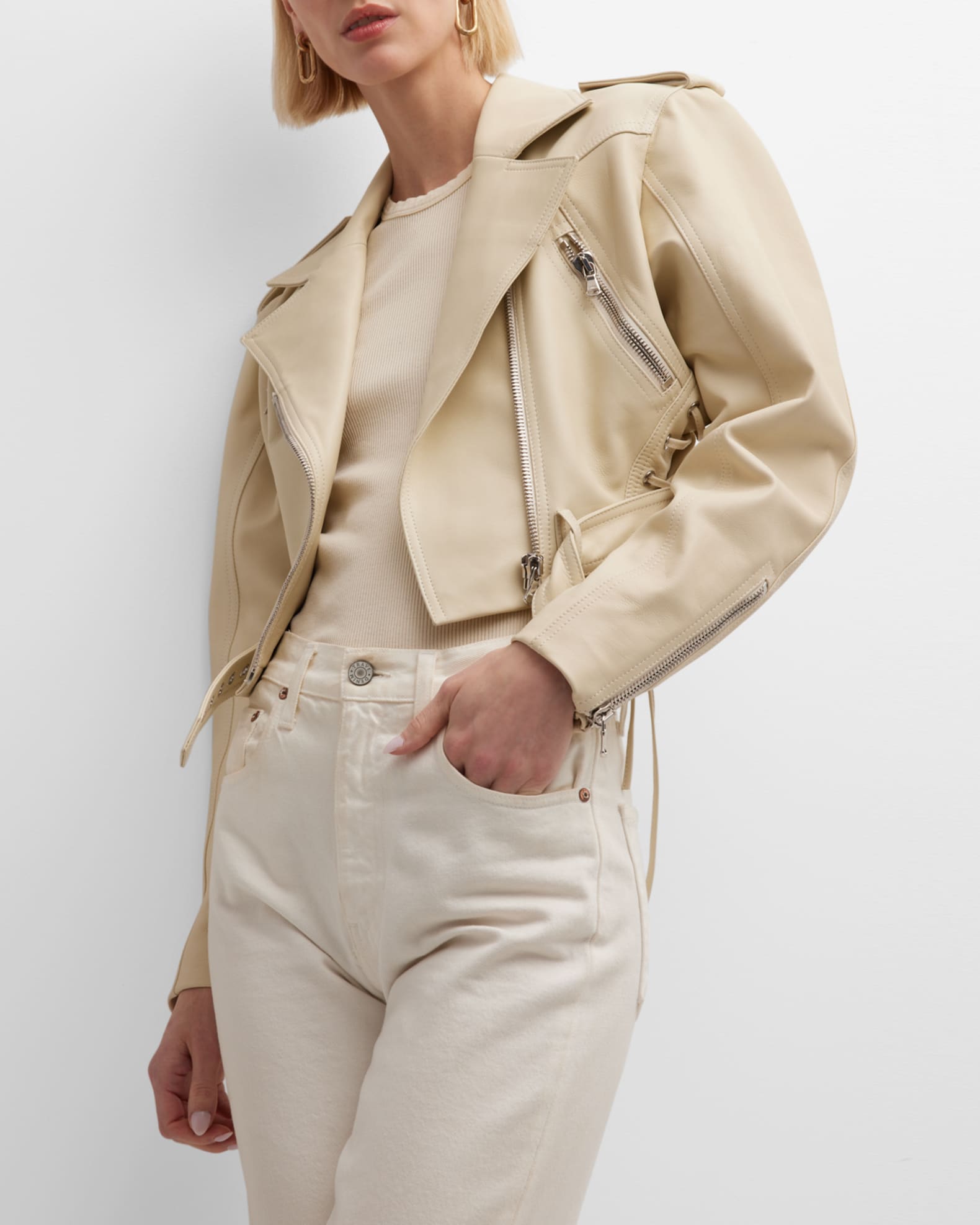 Salon 1884 Jane Leather Crop Moto Jacket | Neiman Marcus