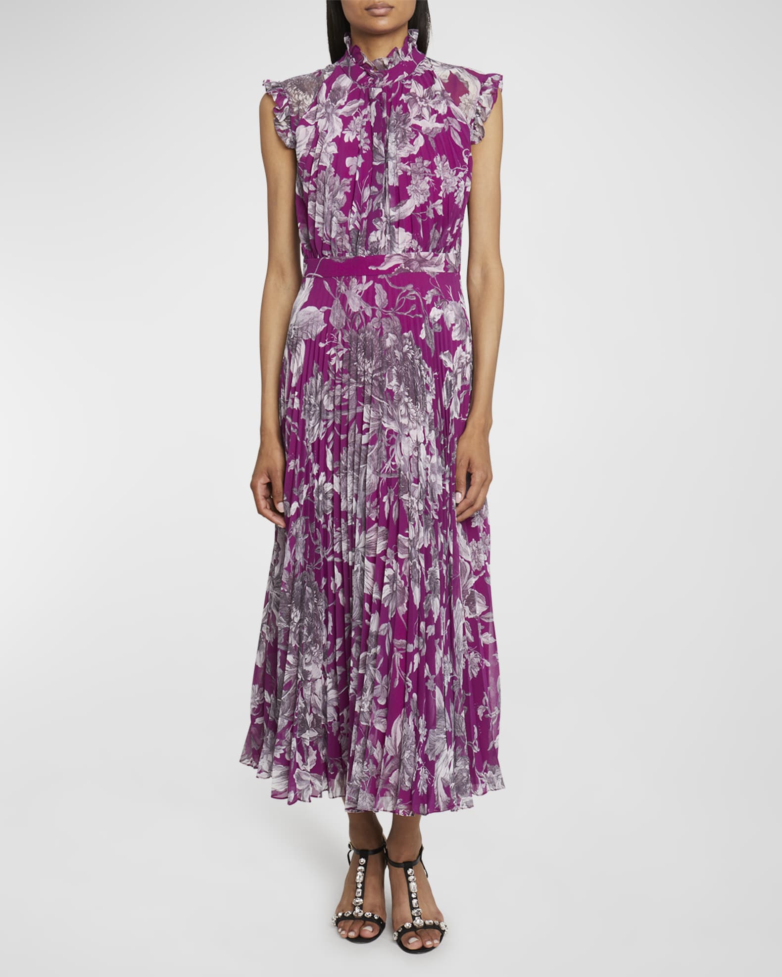 Erdem Pleated Floral Midi Dress | Neiman Marcus
