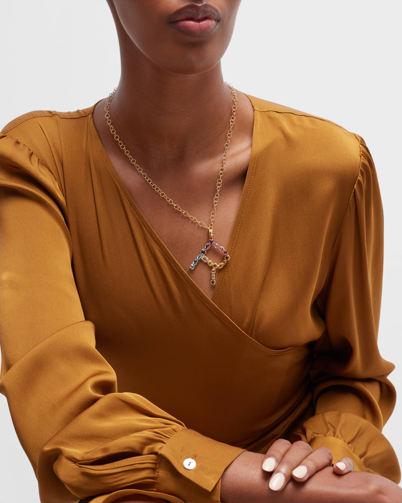 Dolce&Gabbana Yellow Gold Multi Fine Gem Charm, Letter R | Neiman Marcus