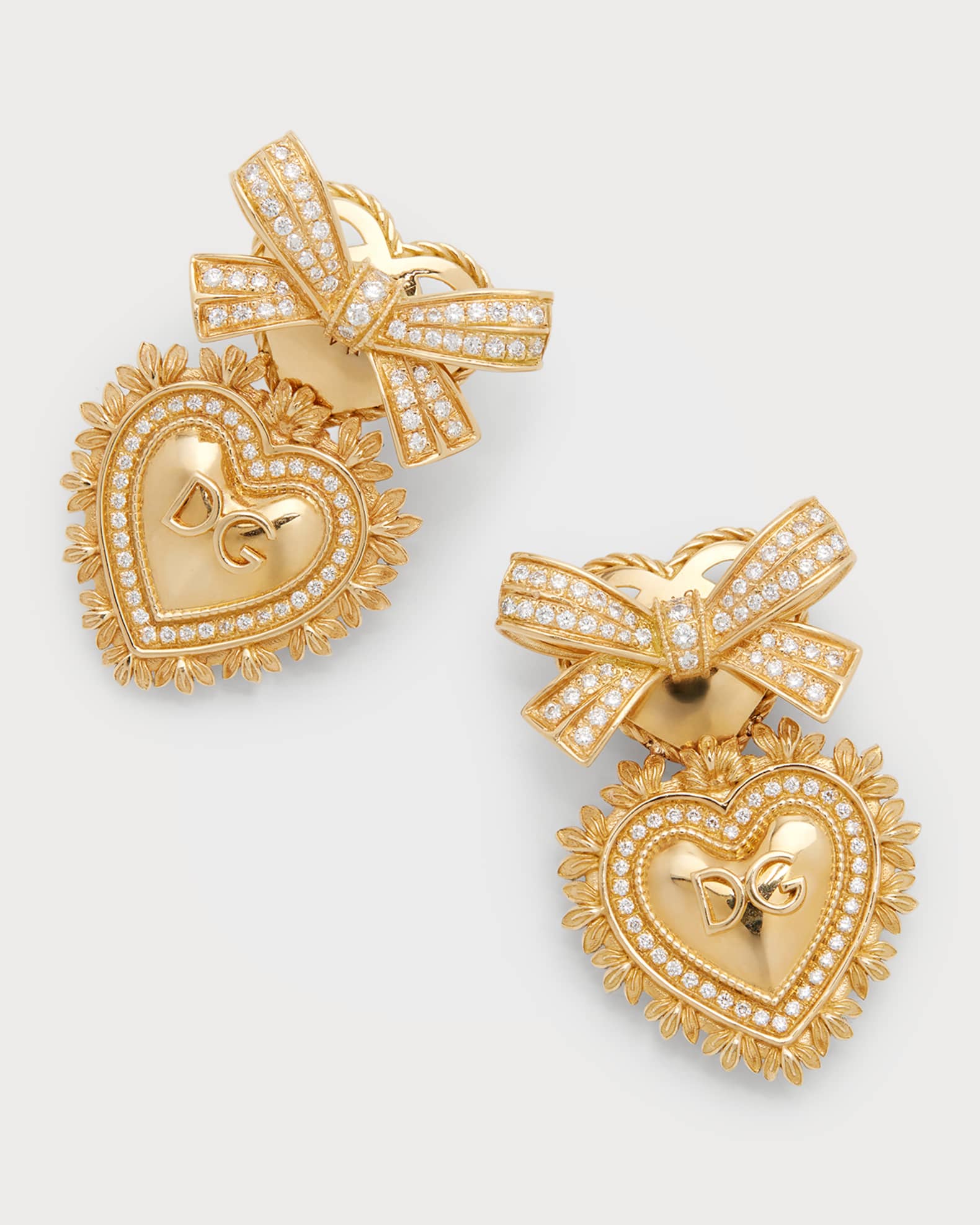Dolce&Gabbana 18K Yellow Gold Diamond DG Logo Heart Earrings | Neiman ...