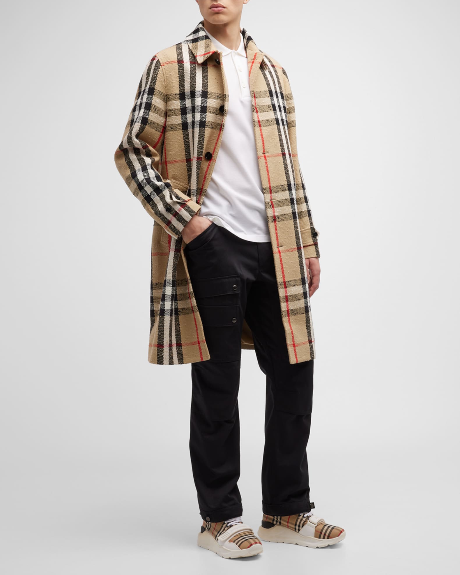 Burberry Men's Croston Boucle Check Topcoat | Neiman Marcus