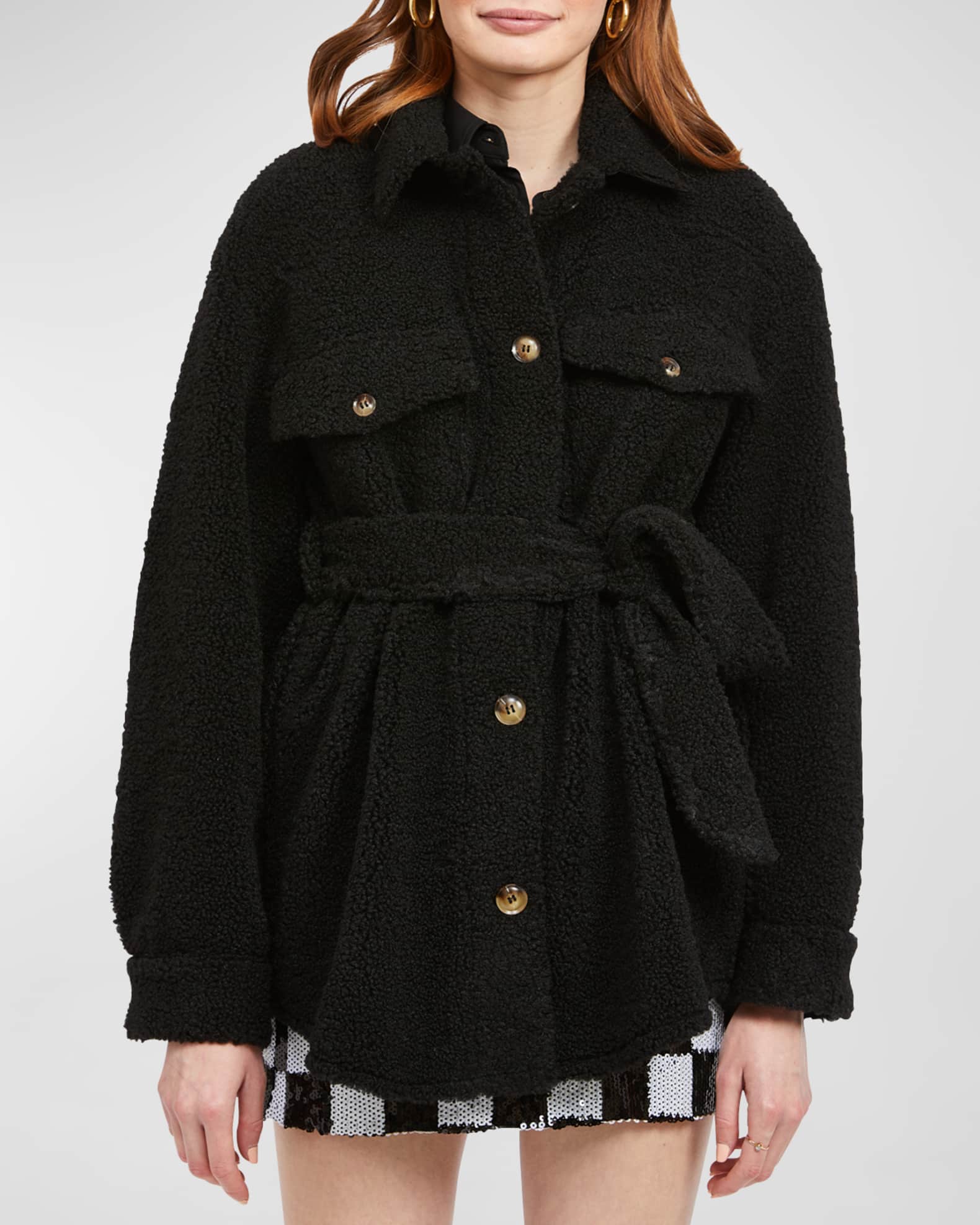 EN SAISON Kaylee Belted Faux-Fur Shirt Jacket | Neiman Marcus