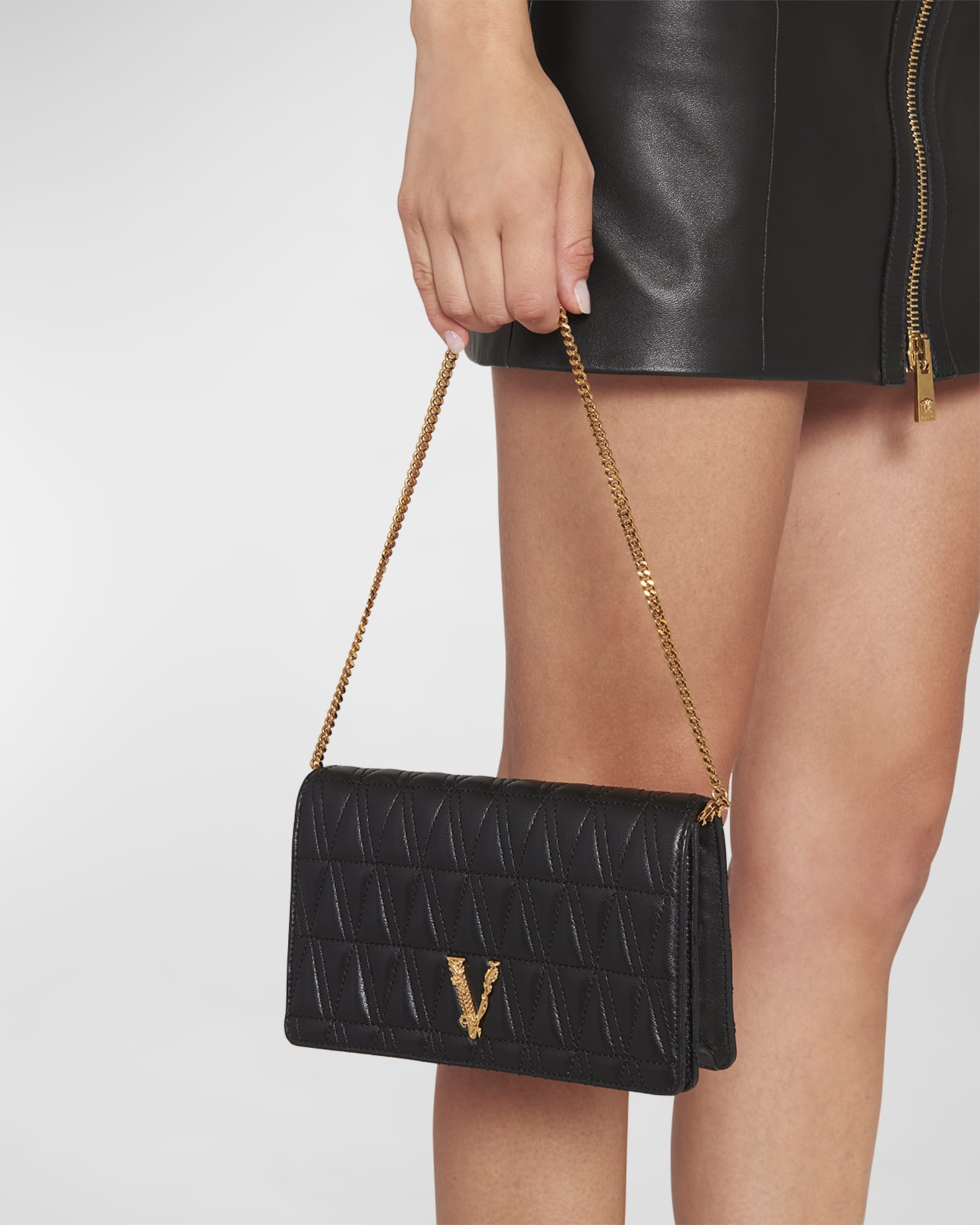 Versace Virtus Quilted Leather Wallet on Chain | Neiman Marcus
