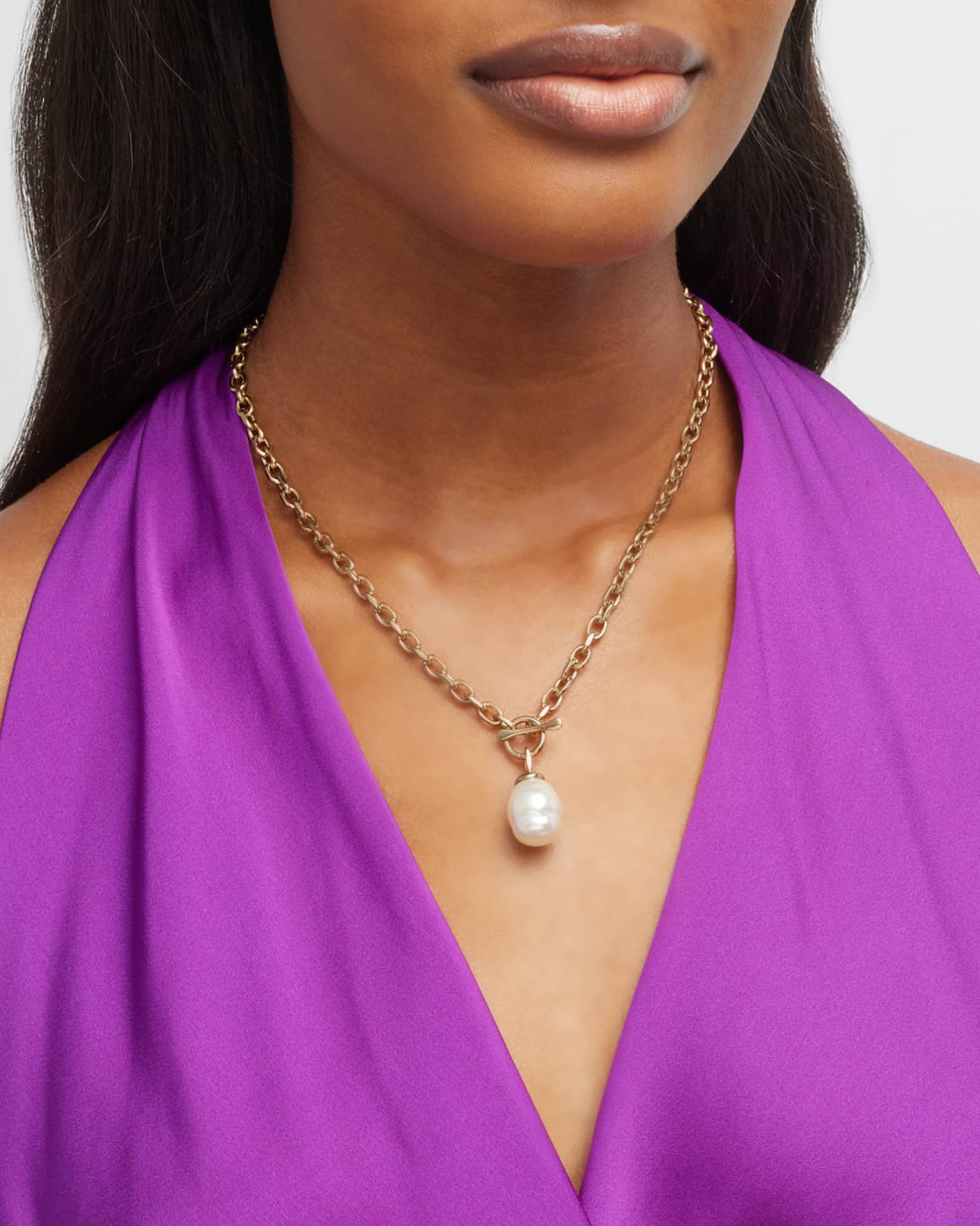 Majorica Tender Pearl Toggle Necklace, White | Neiman Marcus