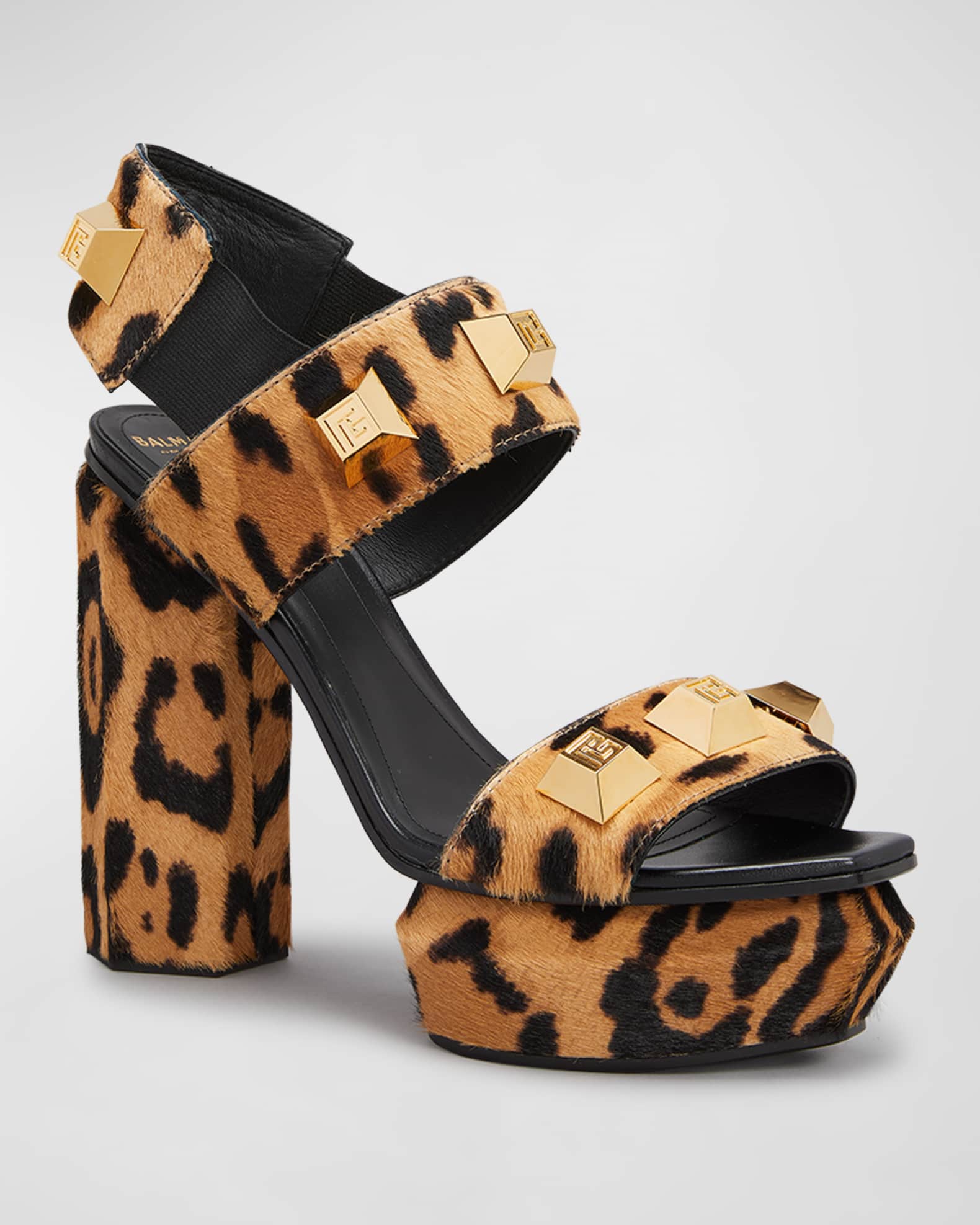 Balmain Ava Leopard Platform Studded Sandals | Neiman Marcus