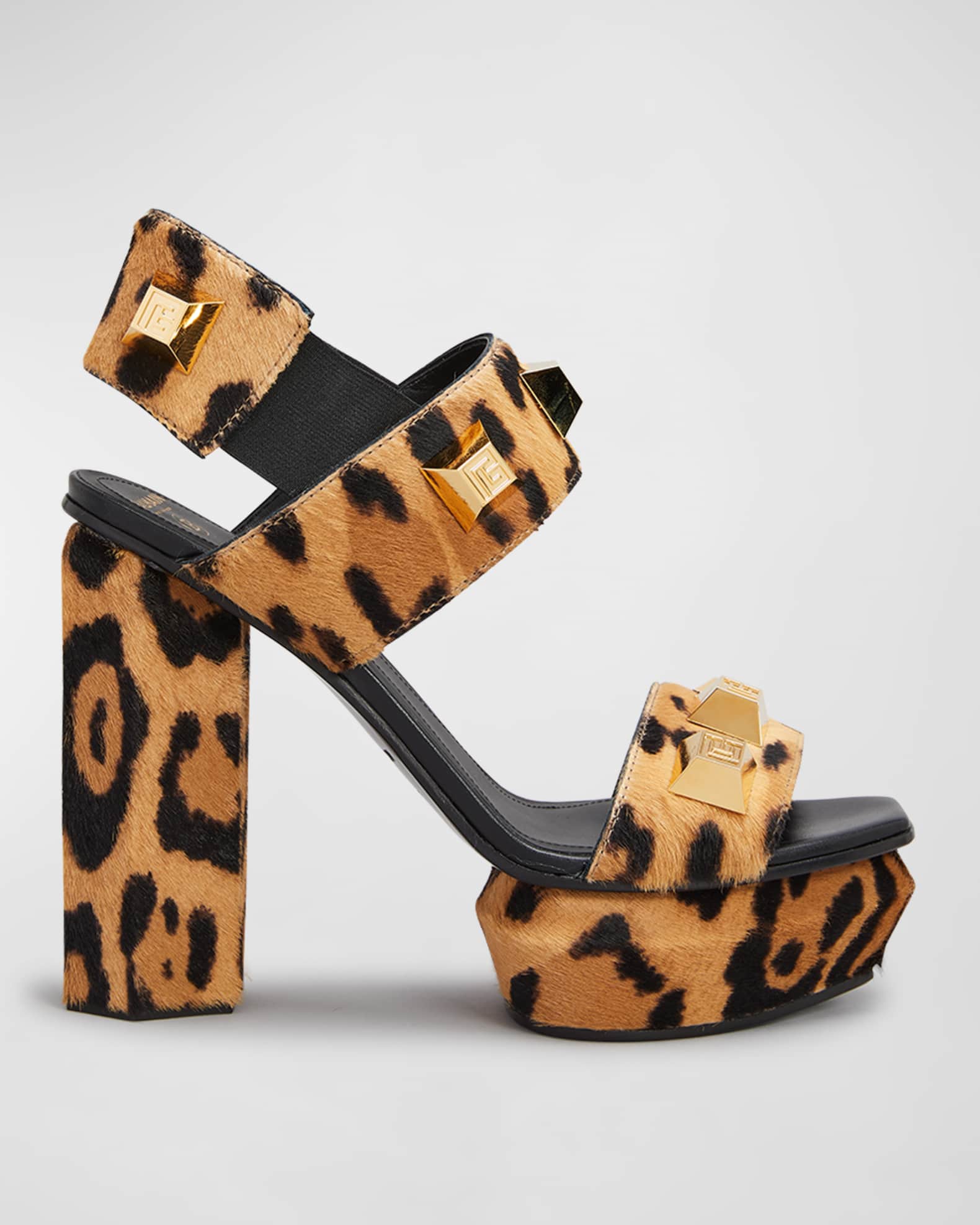 Balmain Ava Leopard Platform Studded Sandals | Neiman Marcus