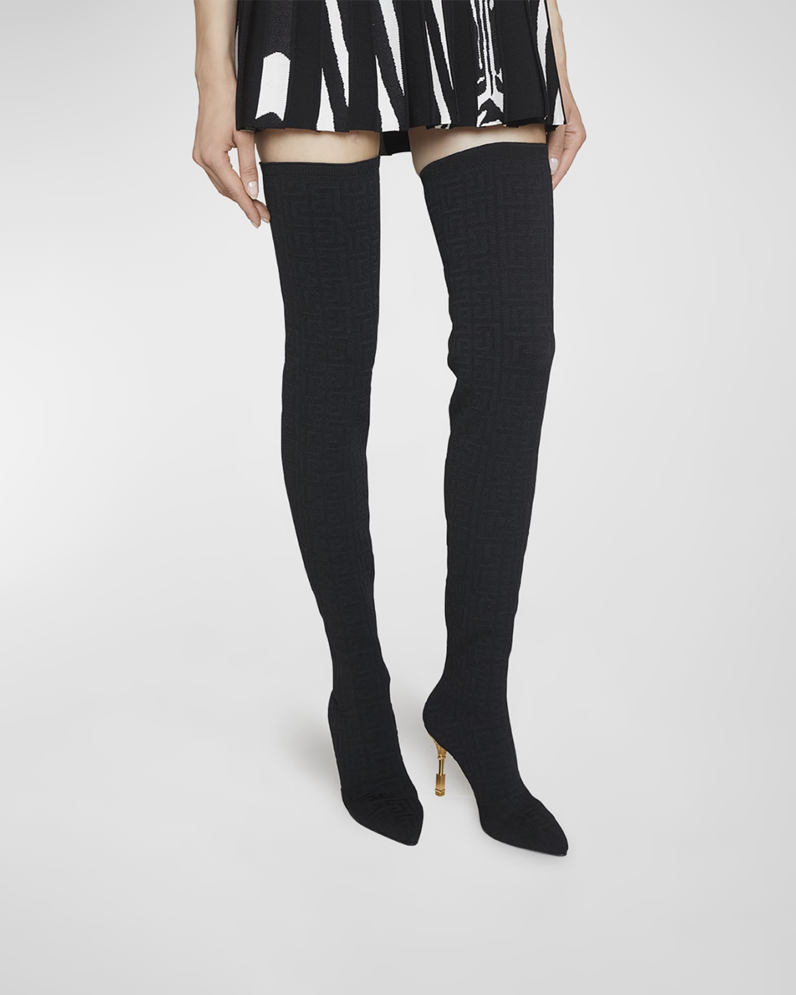 Balmain Moneta Logo Engraved-Heel Over-The-Knee Boots | Neiman Marcus