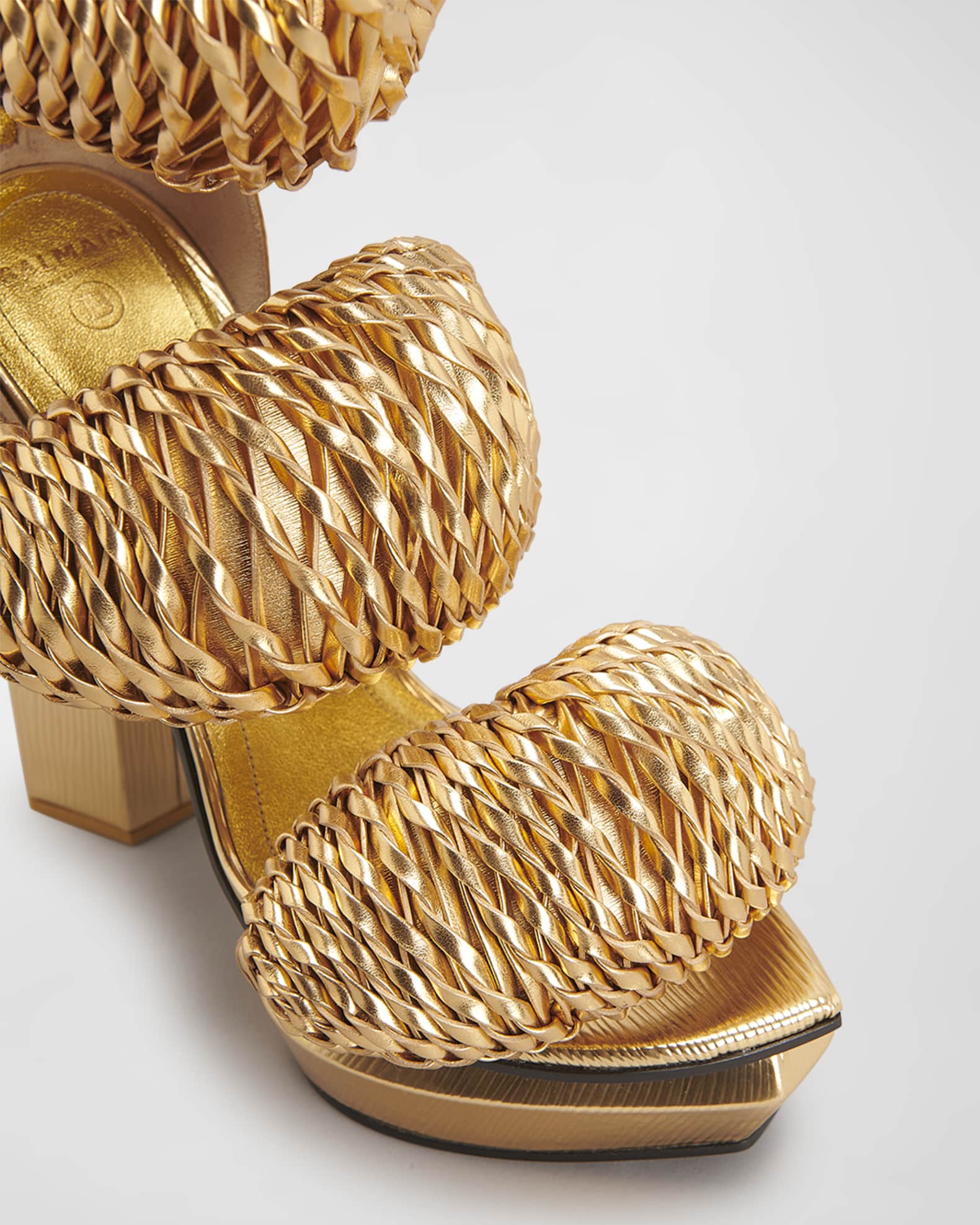 Balmain Ava Braided Metallic Platform Sandals | Neiman Marcus