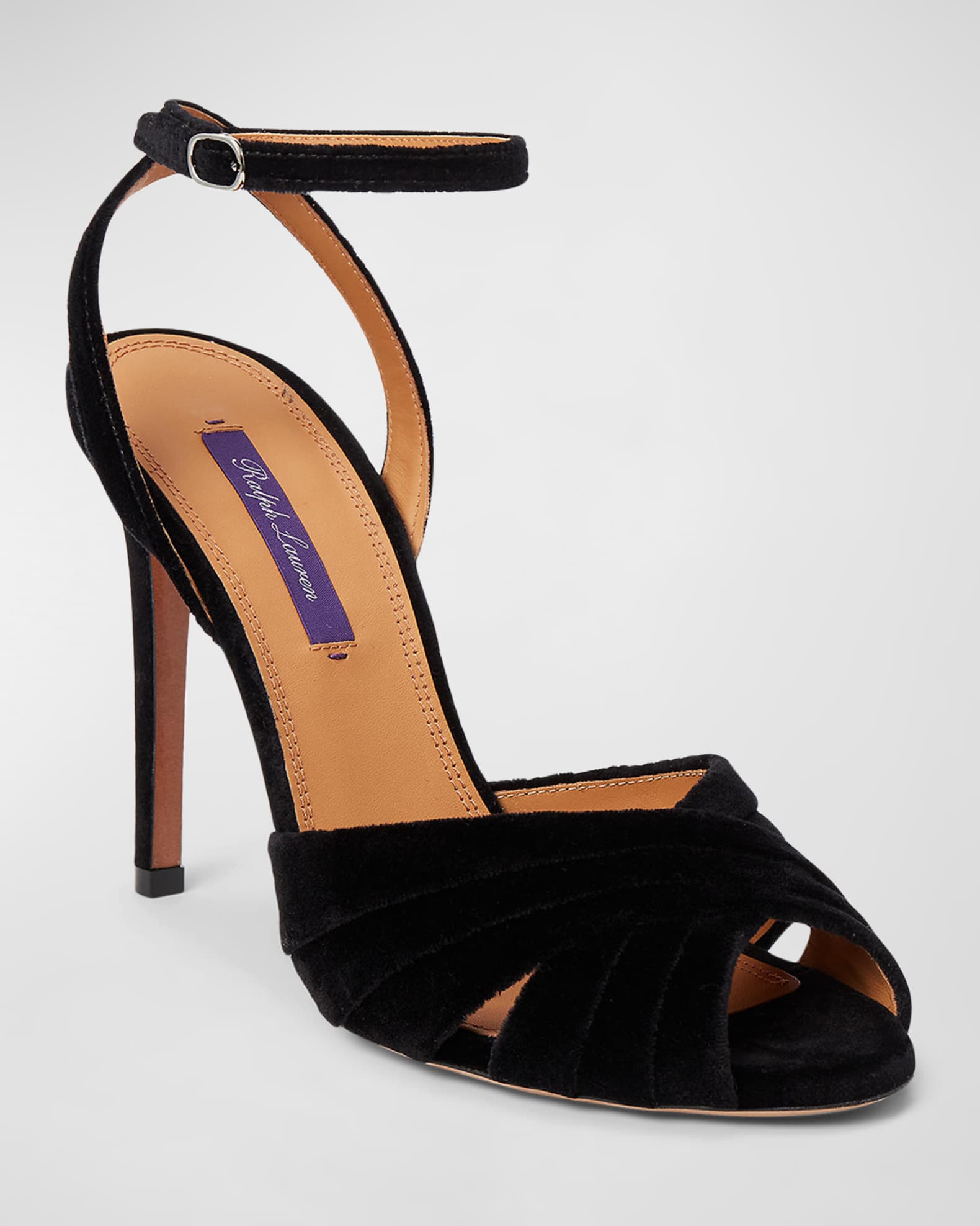 Ralph Lauren Collection Bacall Velvet Ankle-Strap Stiletto Sandals ...