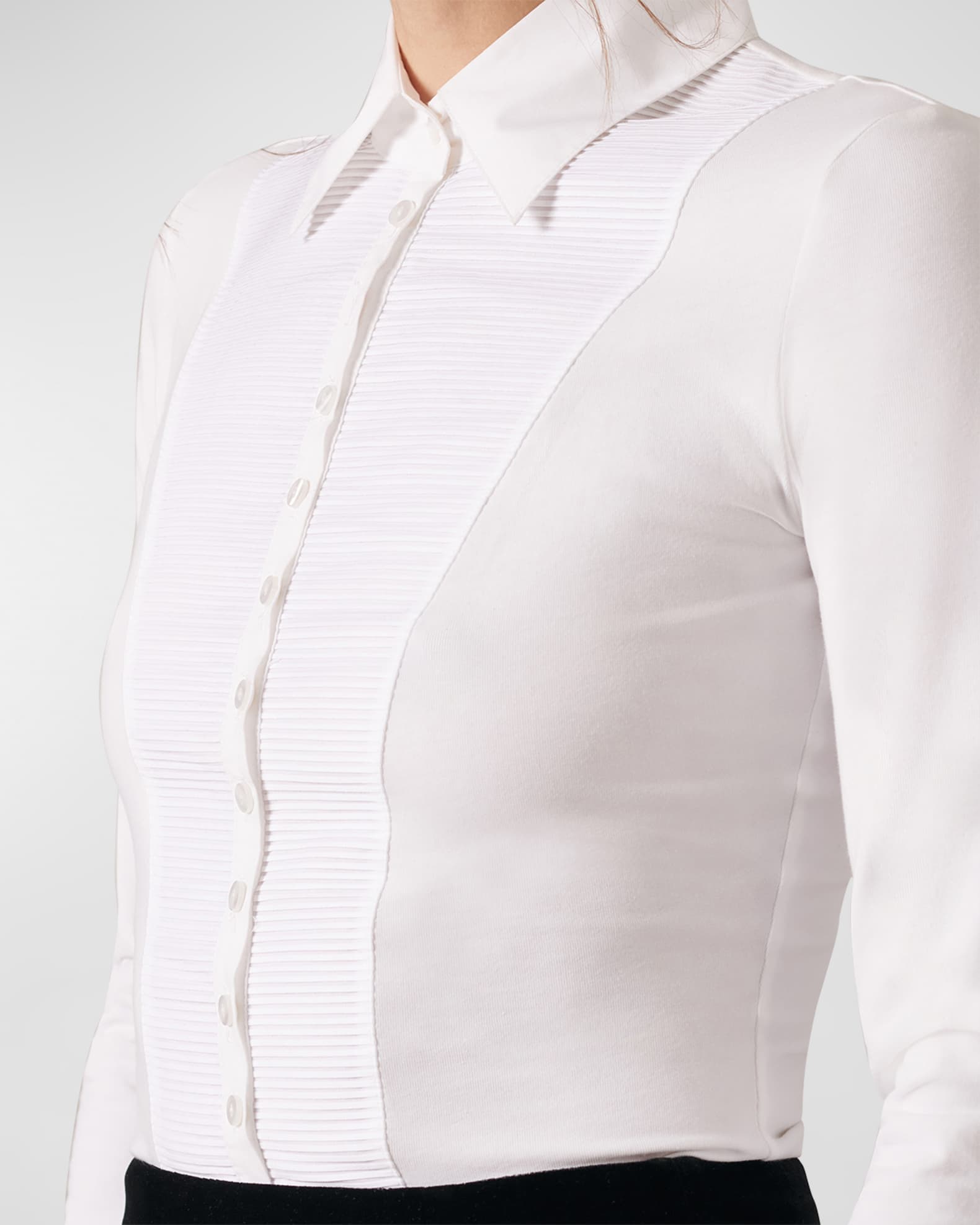 Anne Fontaine Clodie Pleated Button-Down Blouse | Neiman Marcus