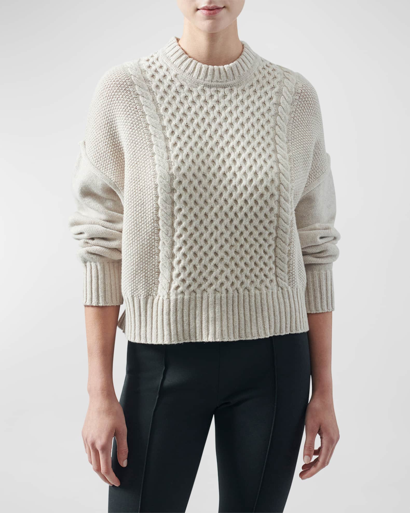 ATM Anthony Thomas Melillo Cable-Knit Wool Crewneck Sweater | Neiman Marcus