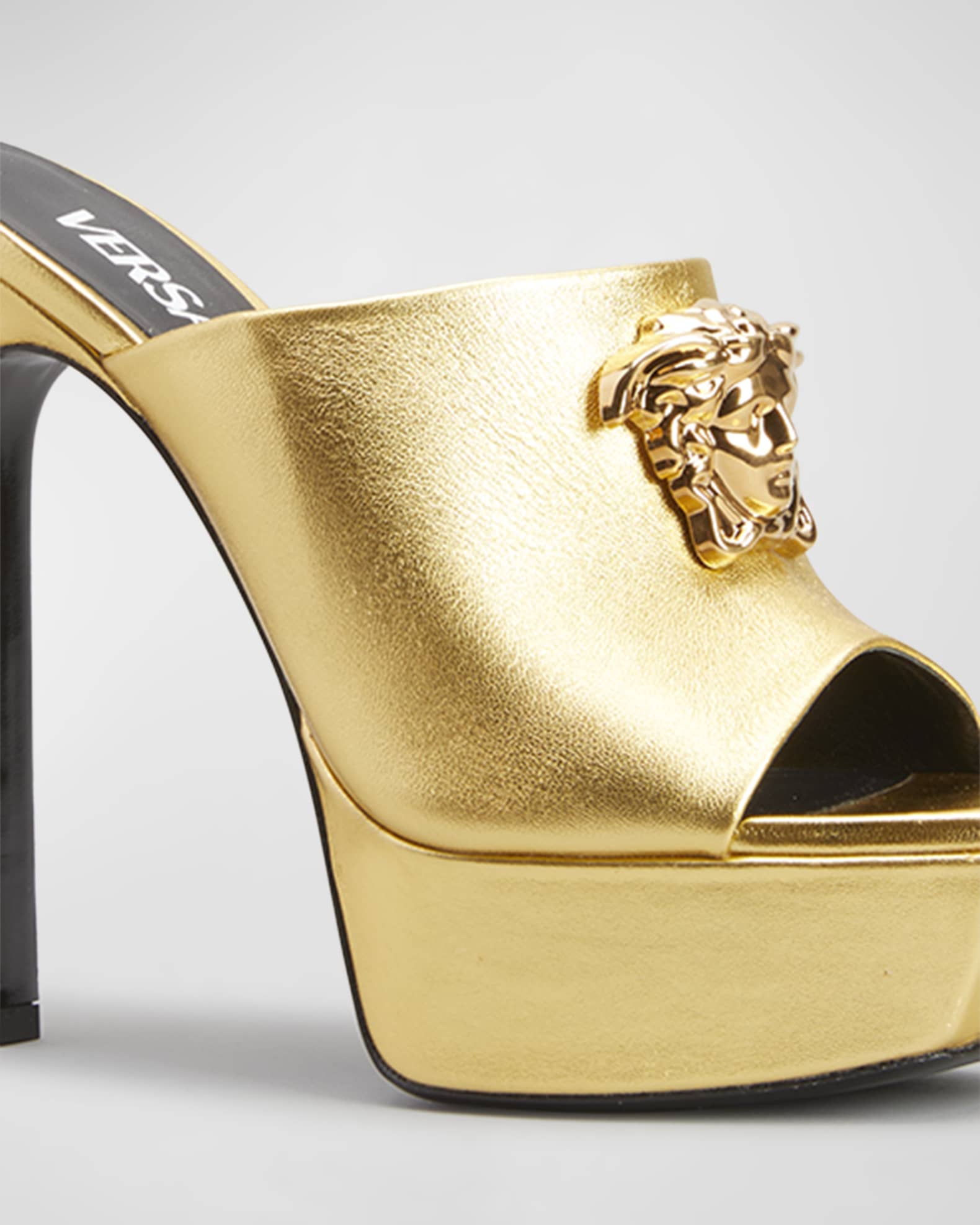 Versace La Medusa Metallic Platform Mules | Neiman Marcus