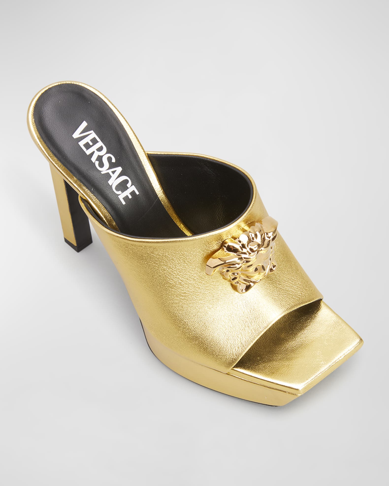Versace La Medusa Metallic Platform Mules | Neiman Marcus