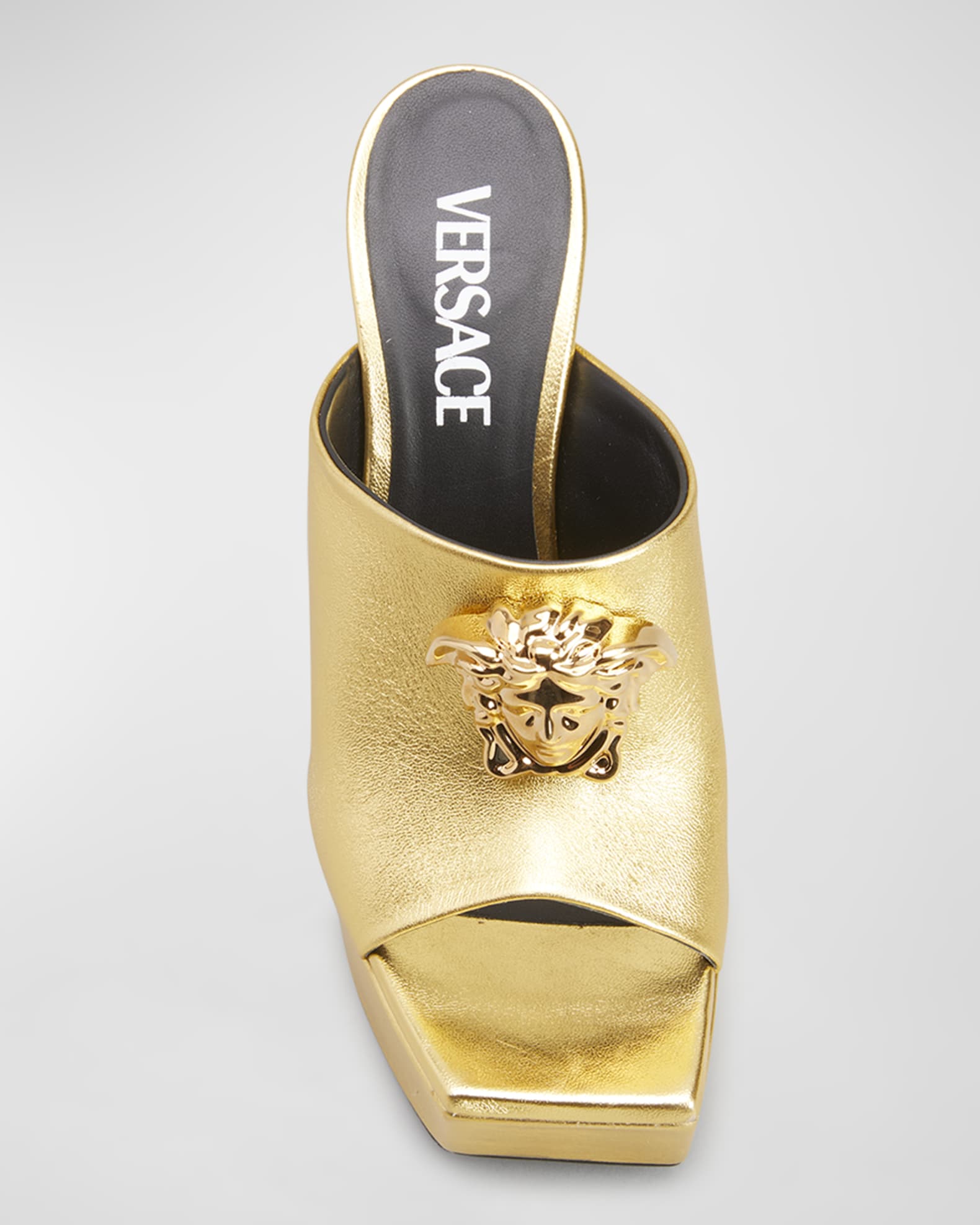 Versace La Medusa Metallic Platform Mules | Neiman Marcus