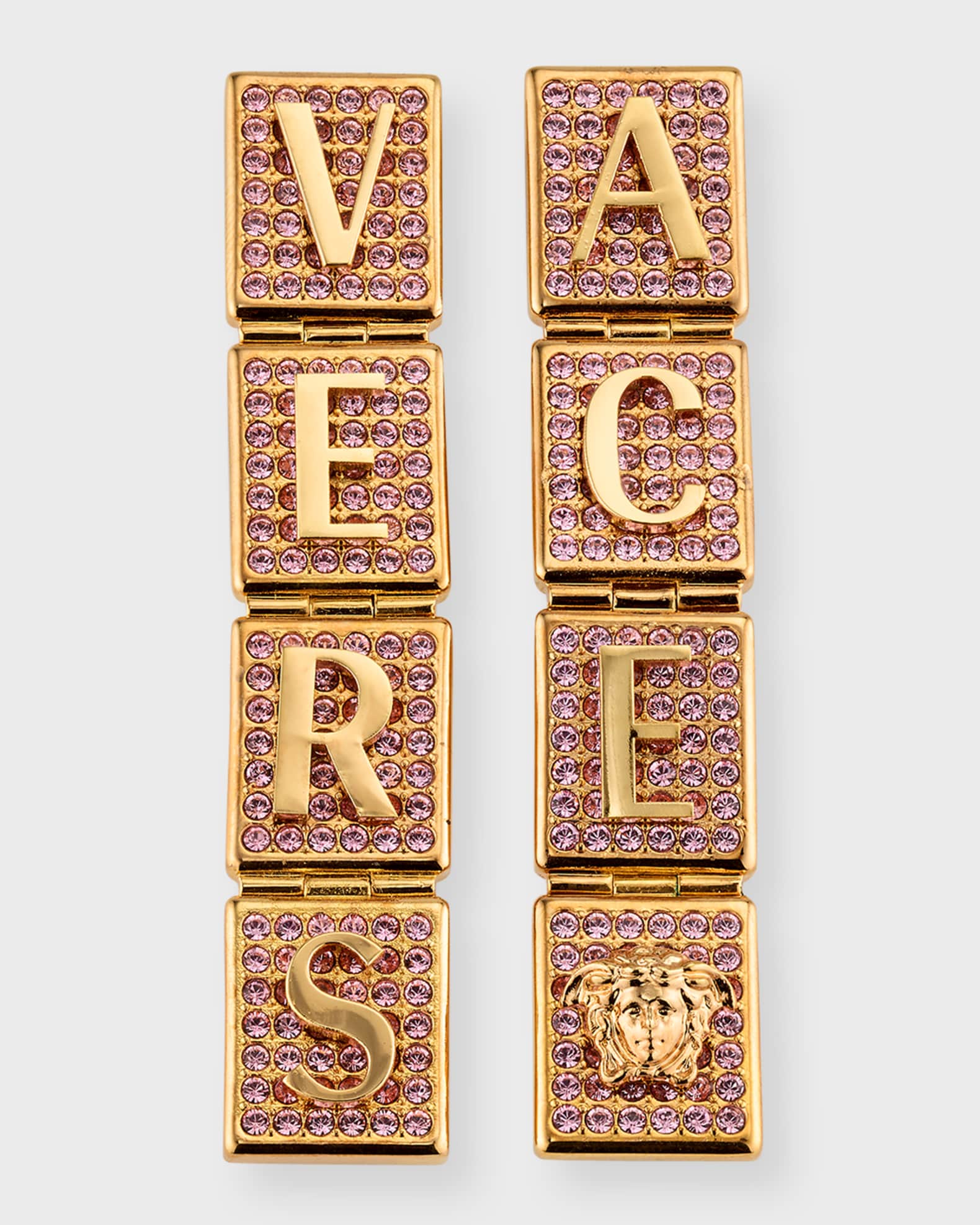 Versace Strass Logo Tile Earrings | Neiman Marcus