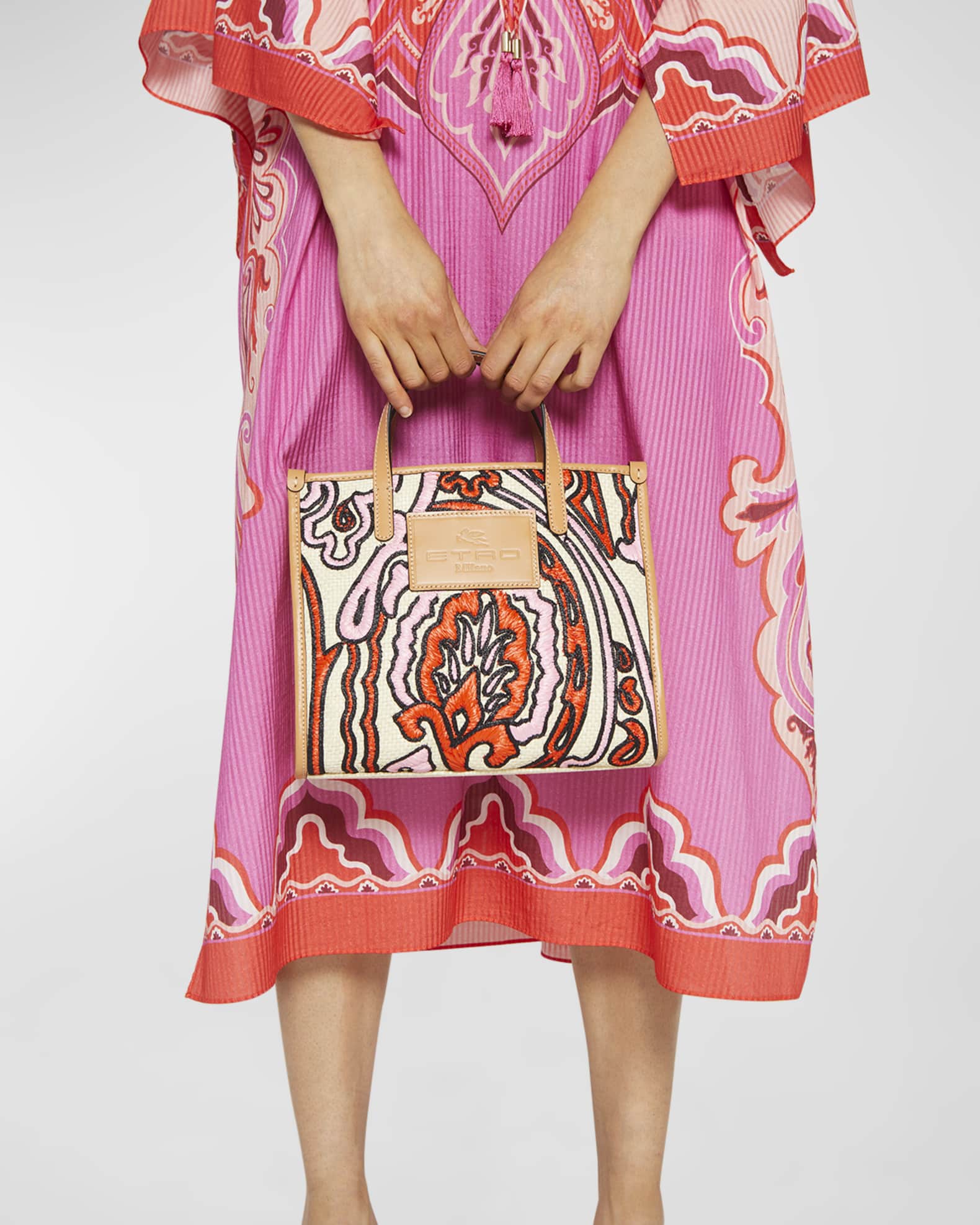 Etro Globetrotter Pattern Raffia Tote Bag | Neiman Marcus