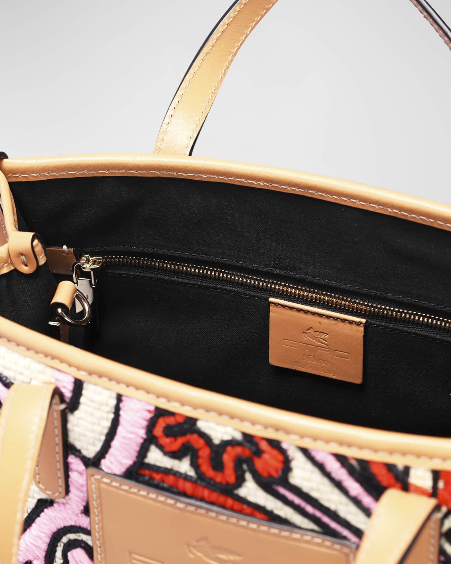 Etro Globetrotter Pattern Raffia Tote Bag | Neiman Marcus
