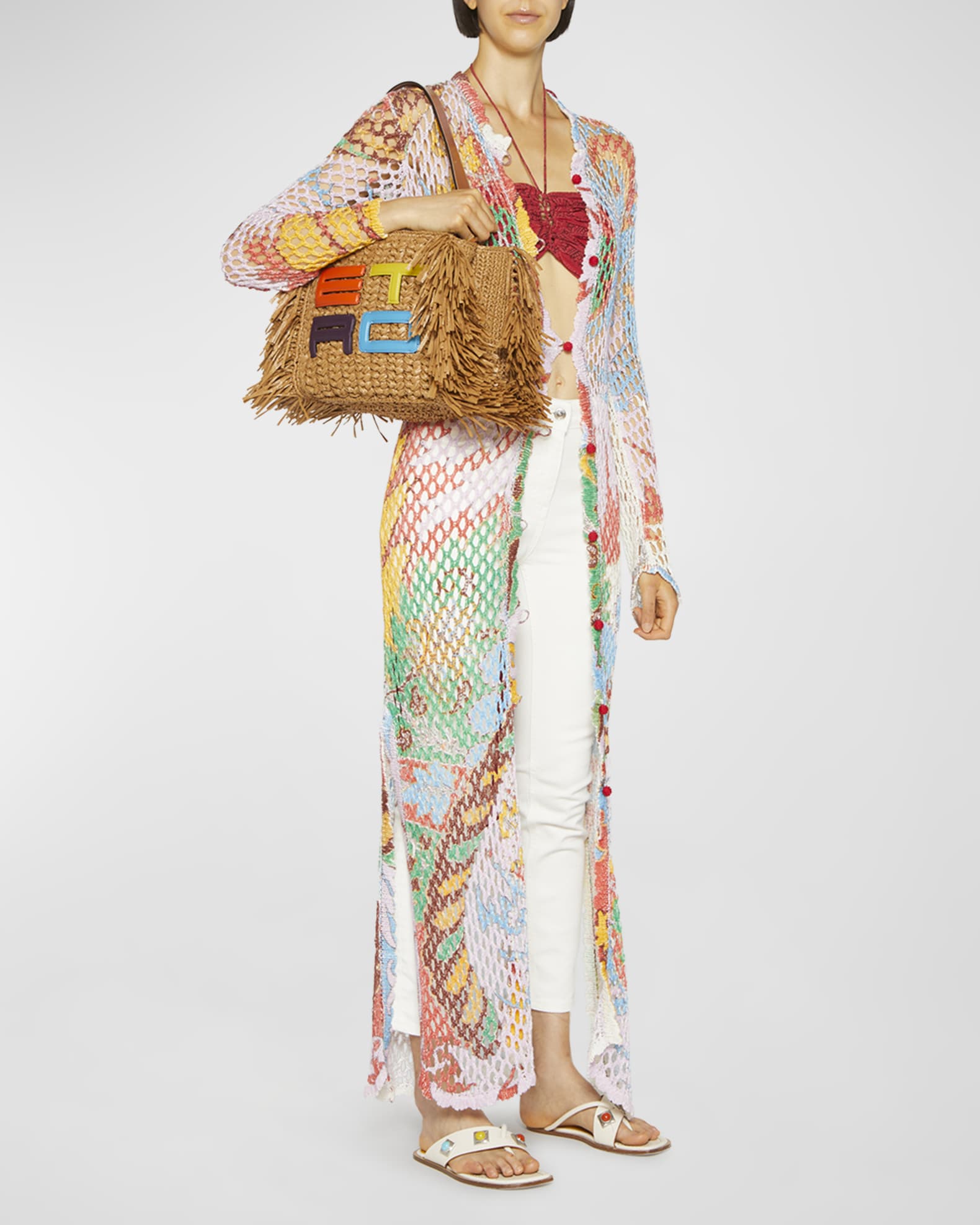 Etro Globetrotter Logo Braided Raffia Tote Bag | Neiman Marcus