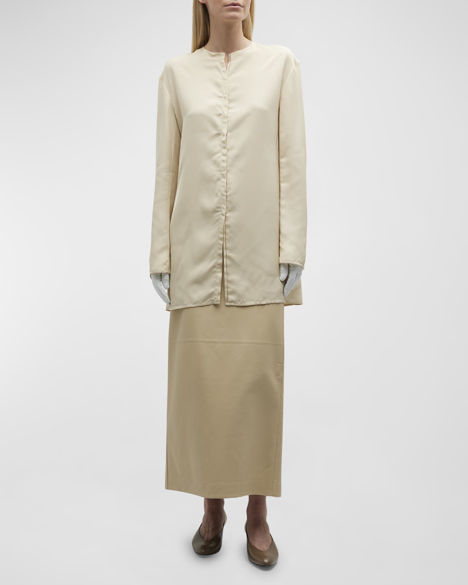 THE ROW Berilla Satin Button-Front Top | Neiman Marcus