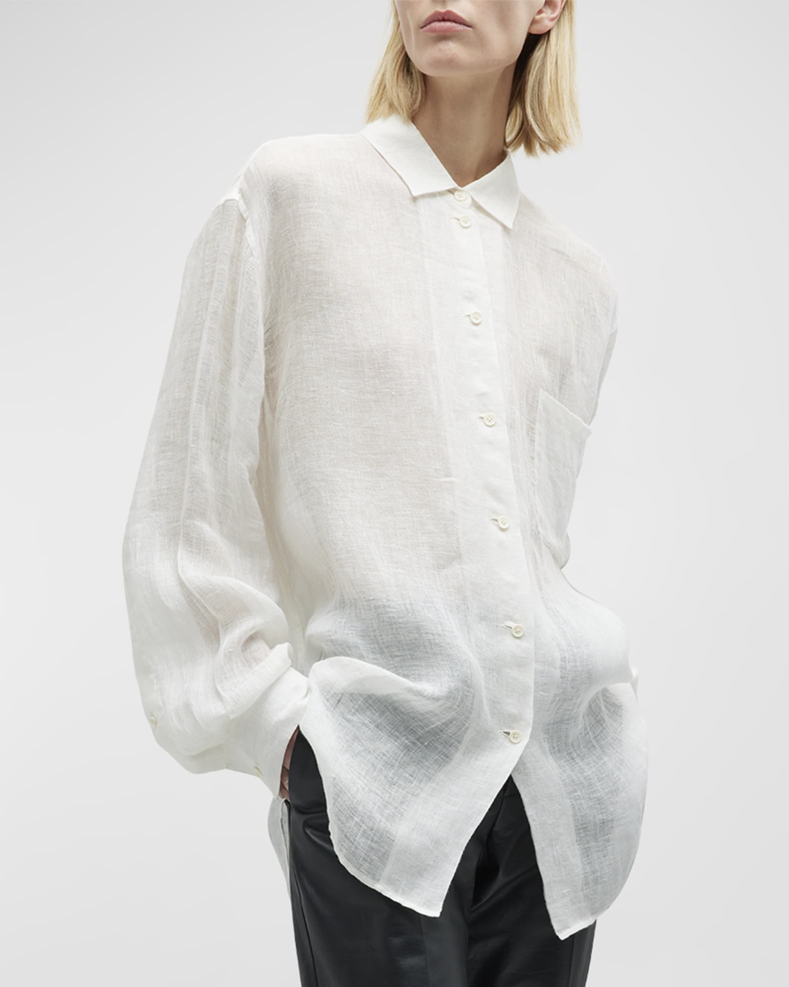 THE ROW Brant Linen Button-Front Shirt | Neiman Marcus