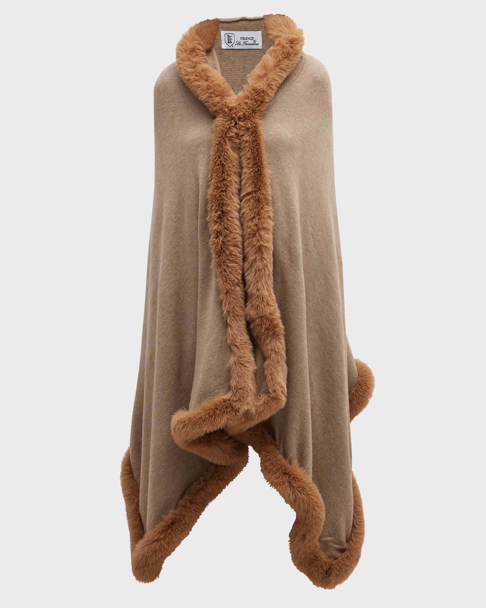 La Fiorentina Hooded Wrap w/ Faux Fur Trim | Neiman Marcus
