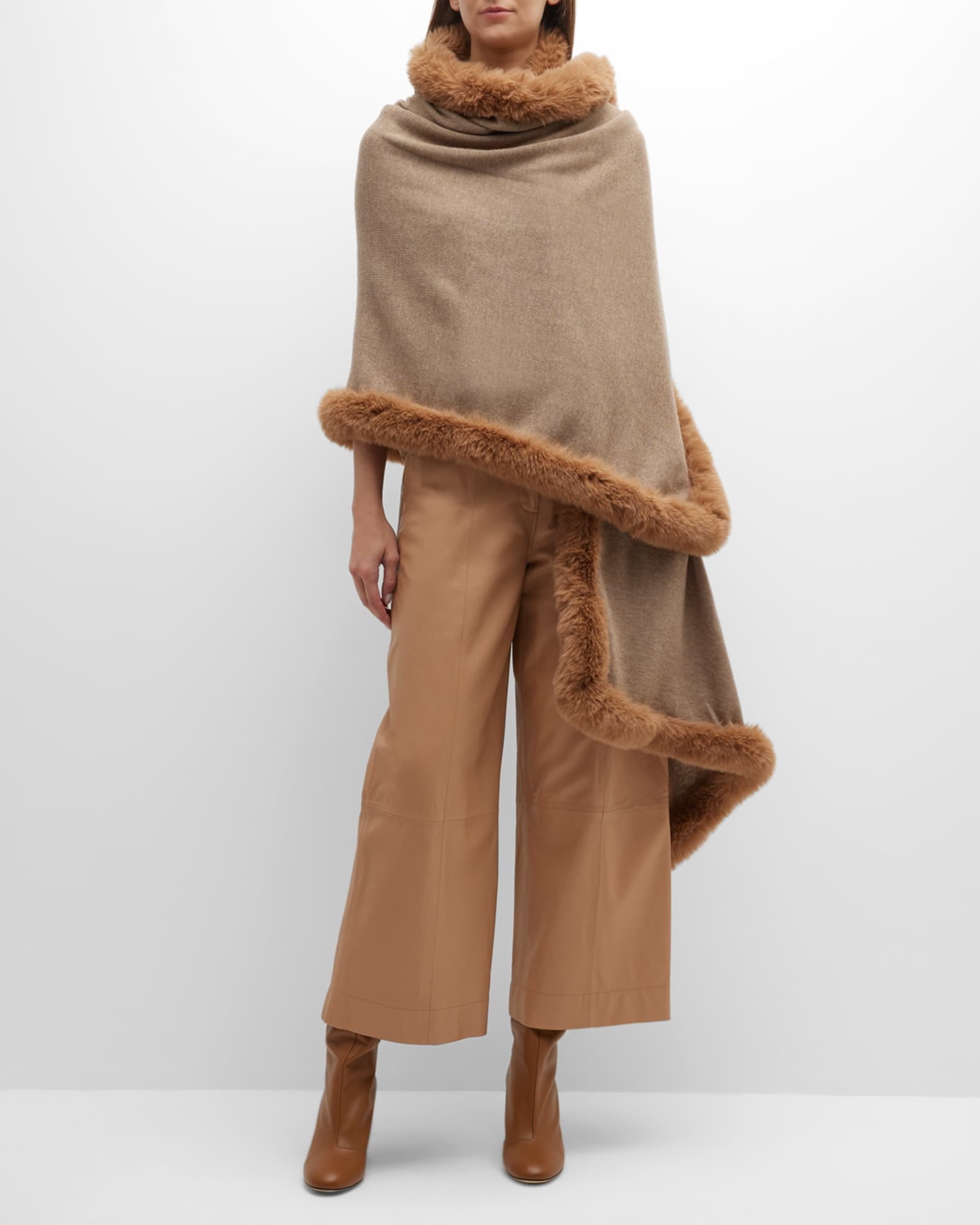 La Fiorentina Hooded Wrap w/ Faux Fur Trim | Neiman Marcus