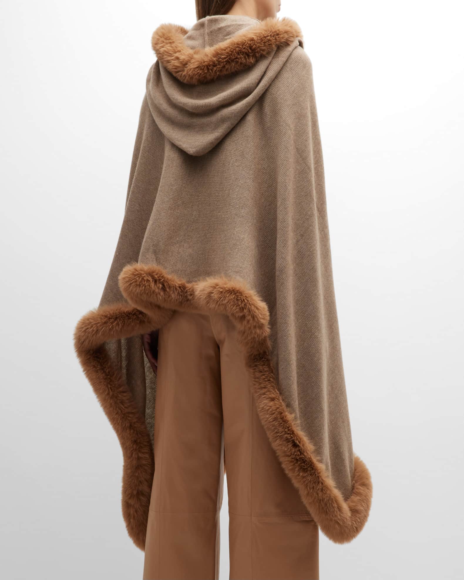 La Fiorentina Hooded Wrap w/ Faux Fur Trim | Neiman Marcus