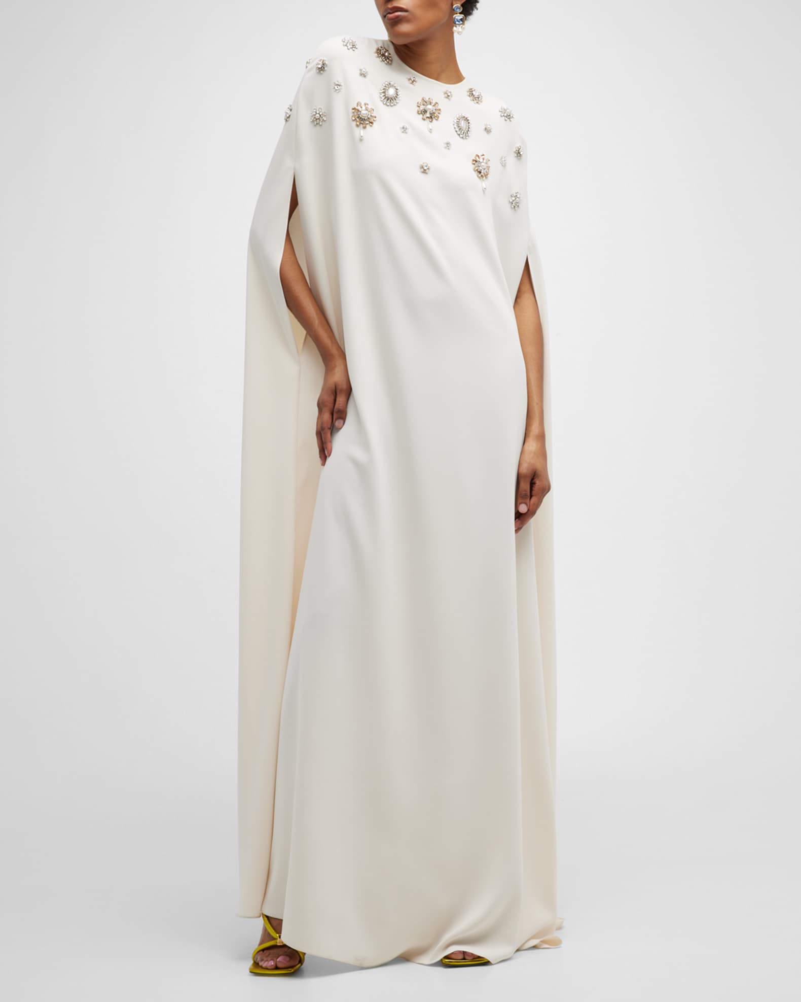 Zuhair Murad Jewel Brooches Embroidered Cady Kaftan Gown | Neiman Marcus