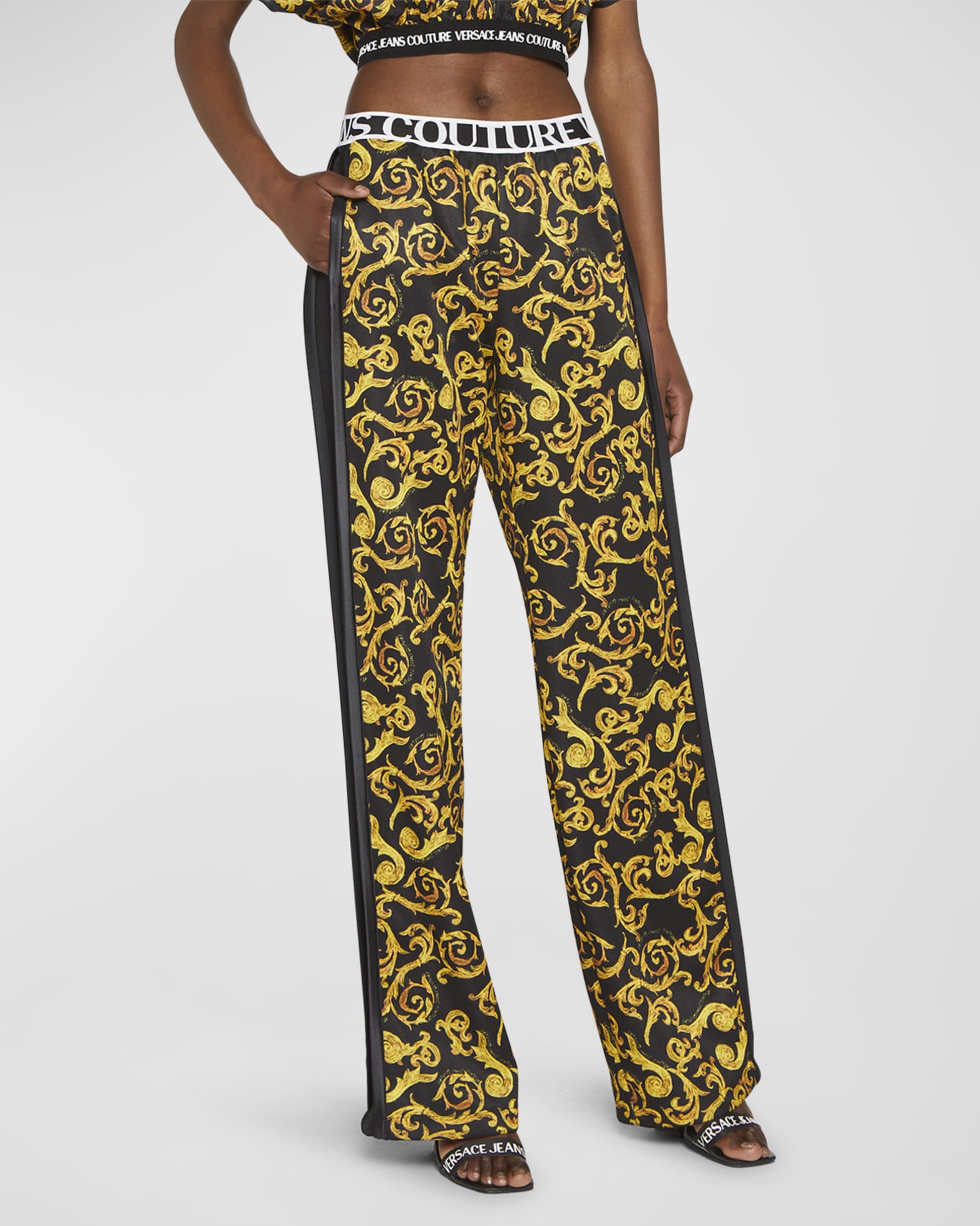 Versace Jeans Couture Logo Baroque Printed Pants | Neiman Marcus