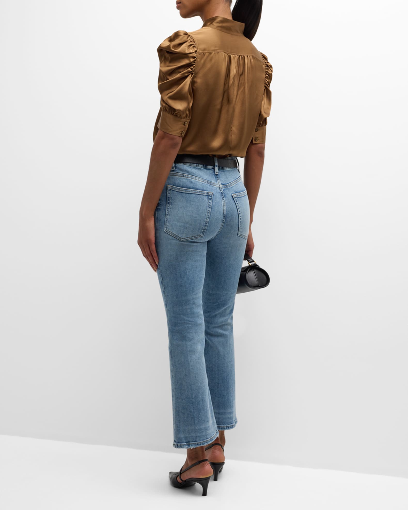 FRAME Gillian Silk Ruched Sleeve Top | Neiman Marcus