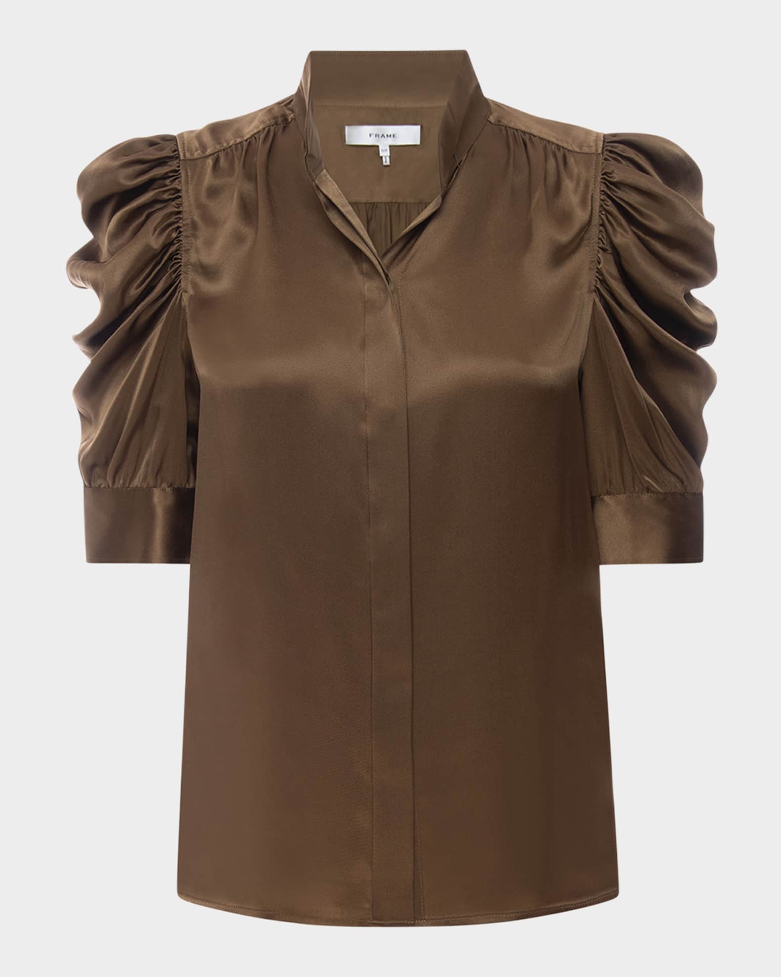 FRAME Gillian Silk Ruched Sleeve Top | Neiman Marcus