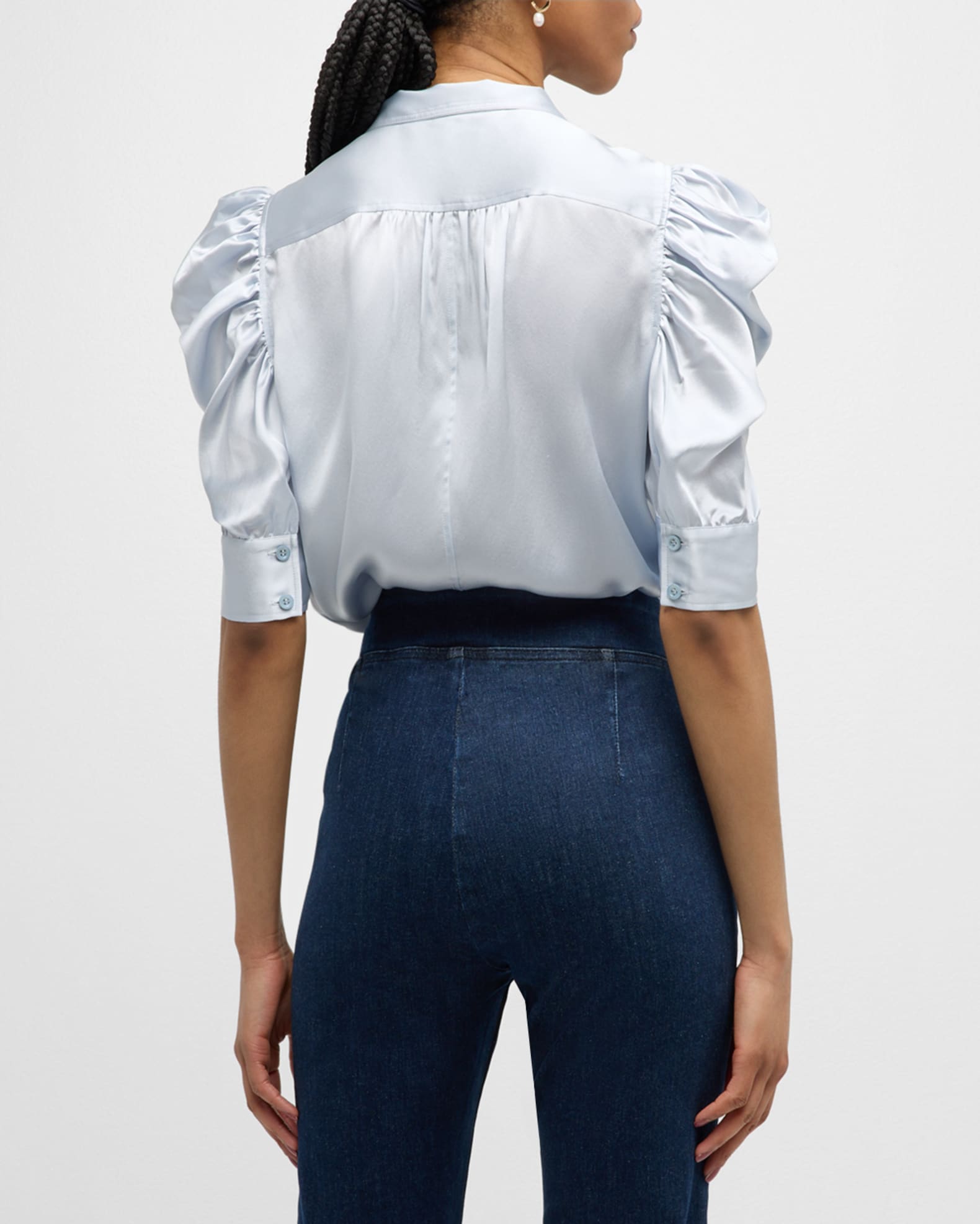 FRAME Gillian Silk Ruched Sleeve Top | Neiman Marcus