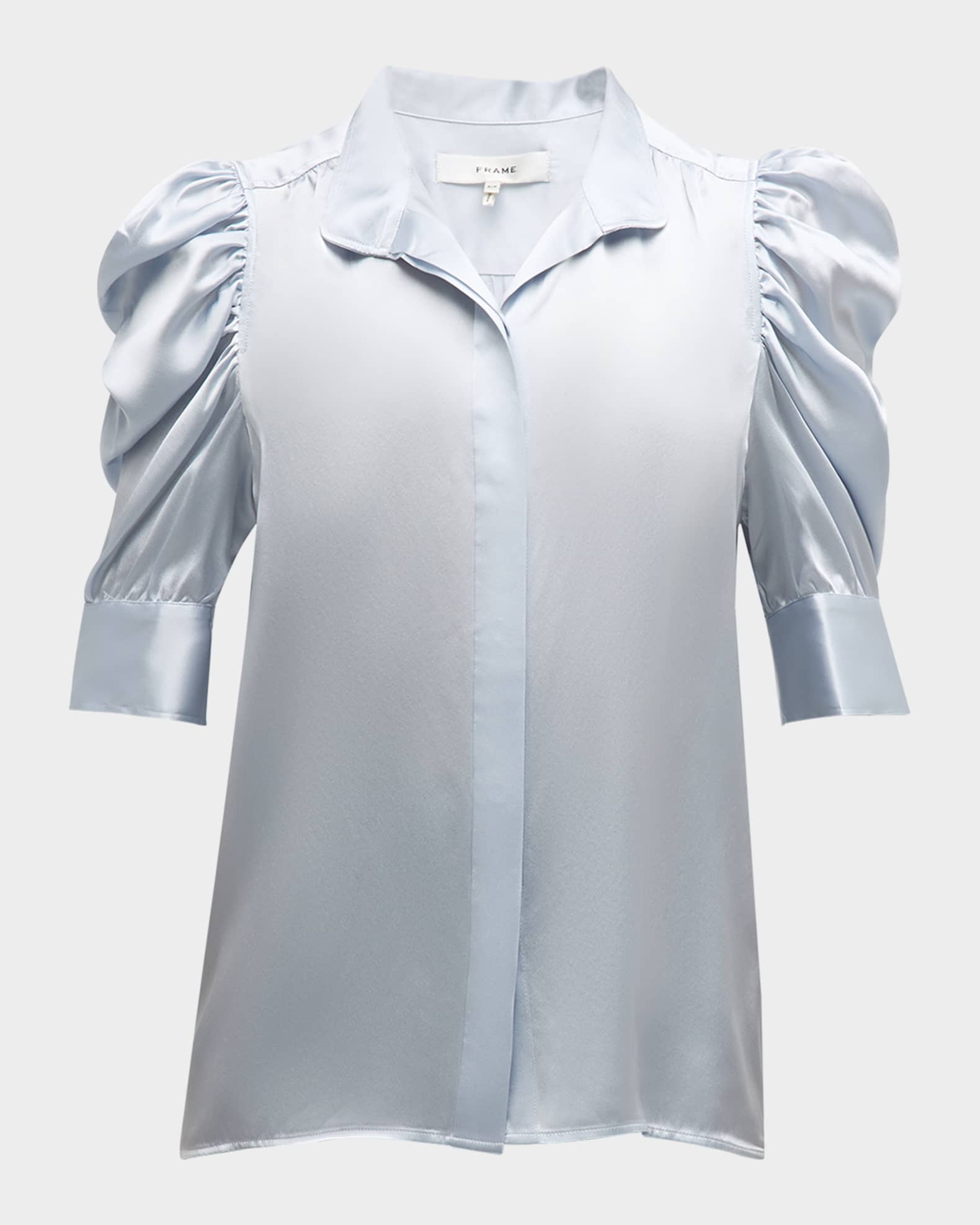 FRAME Gillian Silk Ruched Sleeve Top | Neiman Marcus