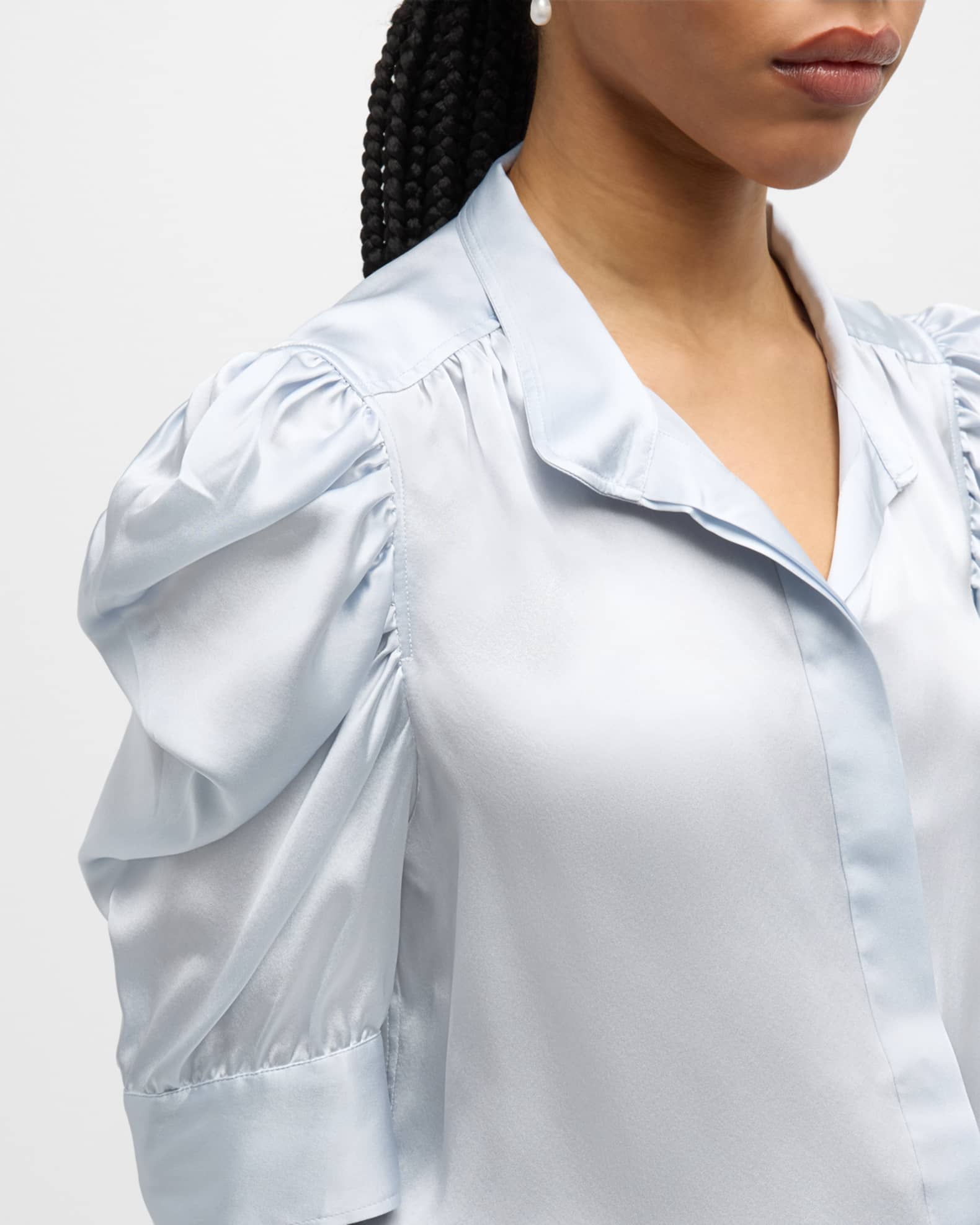 FRAME Gillian Silk Ruched Sleeve Top | Neiman Marcus