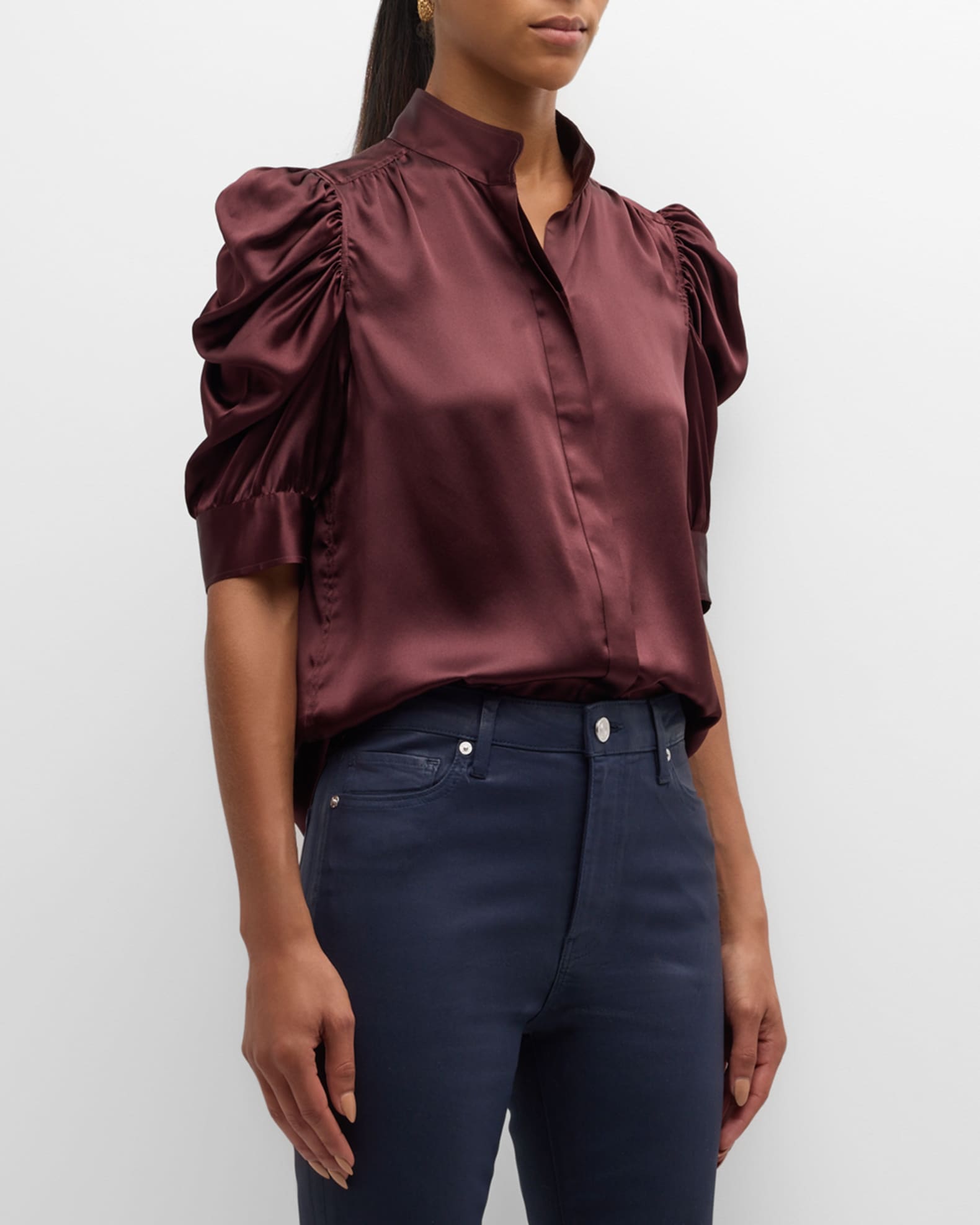 Gillian Silk Ruched Sleeve Top | Neiman Marcus