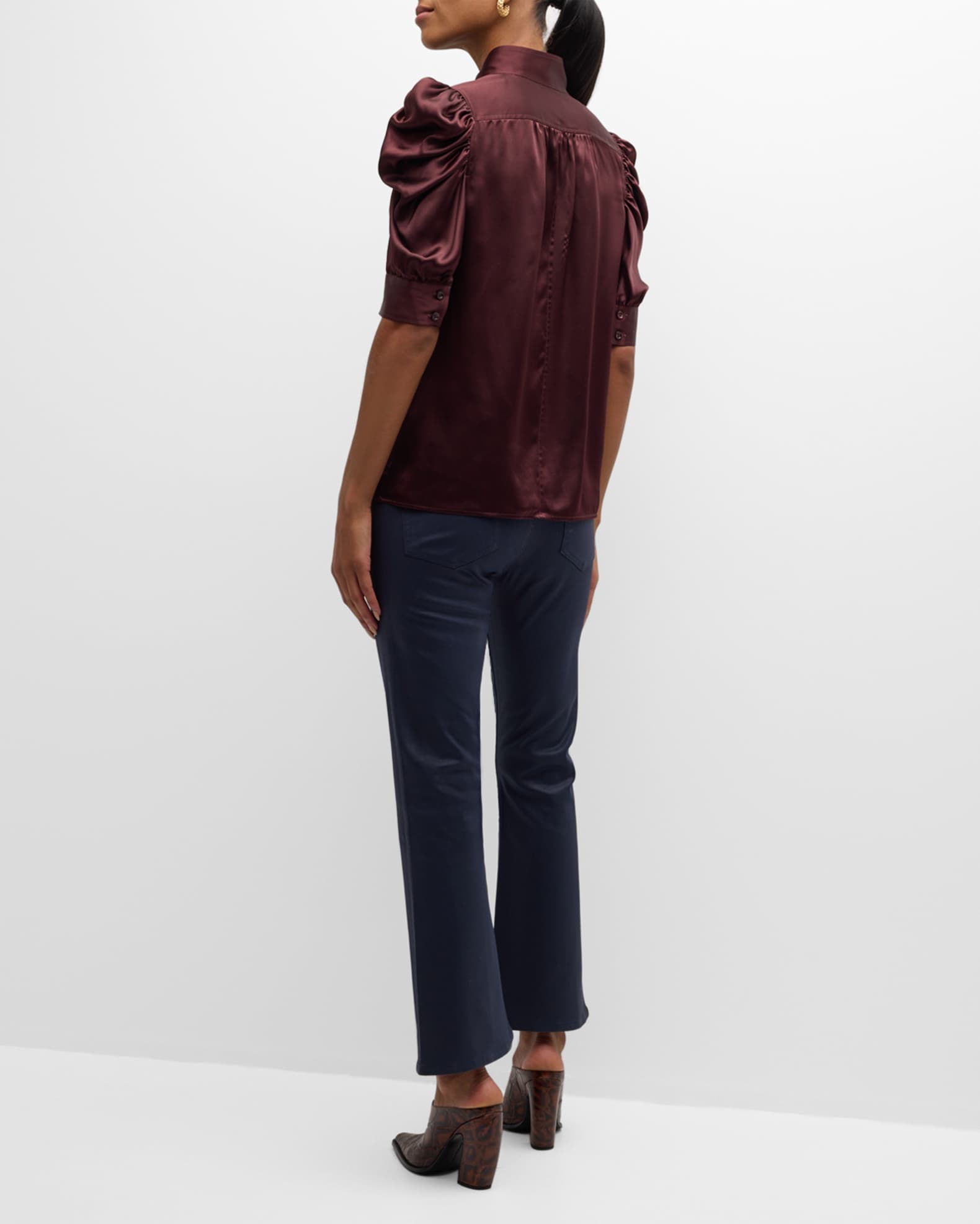 Gillian Silk Ruched Sleeve Top | Neiman Marcus