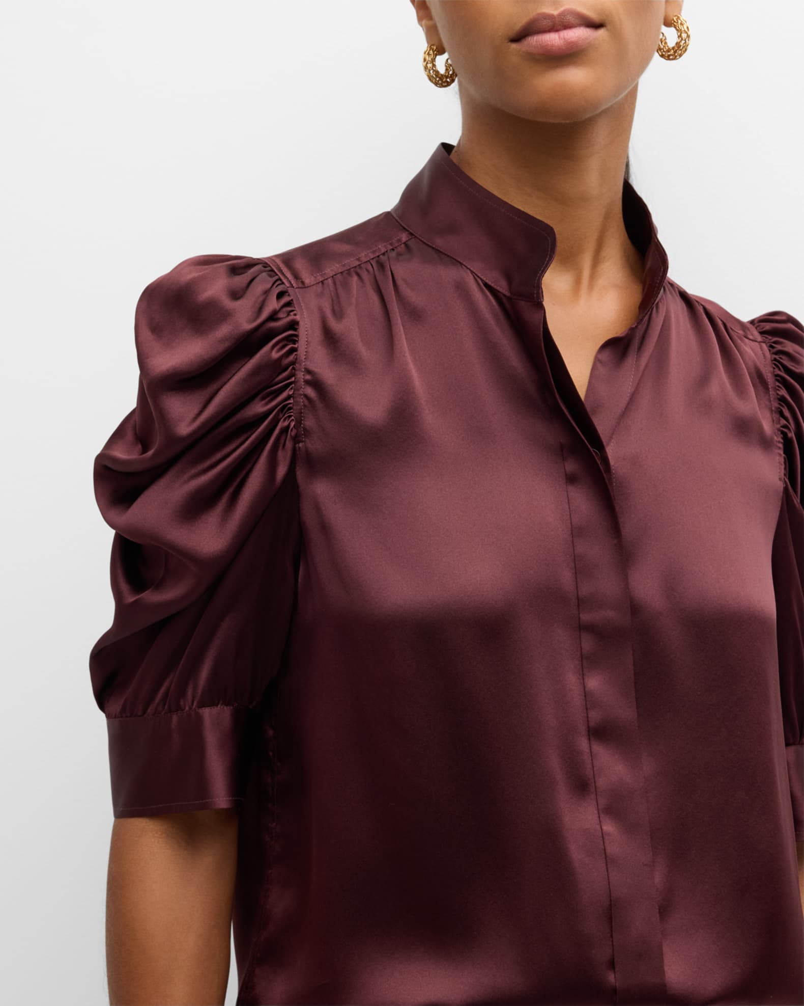 Gillian Silk Ruched Sleeve Top | Neiman Marcus