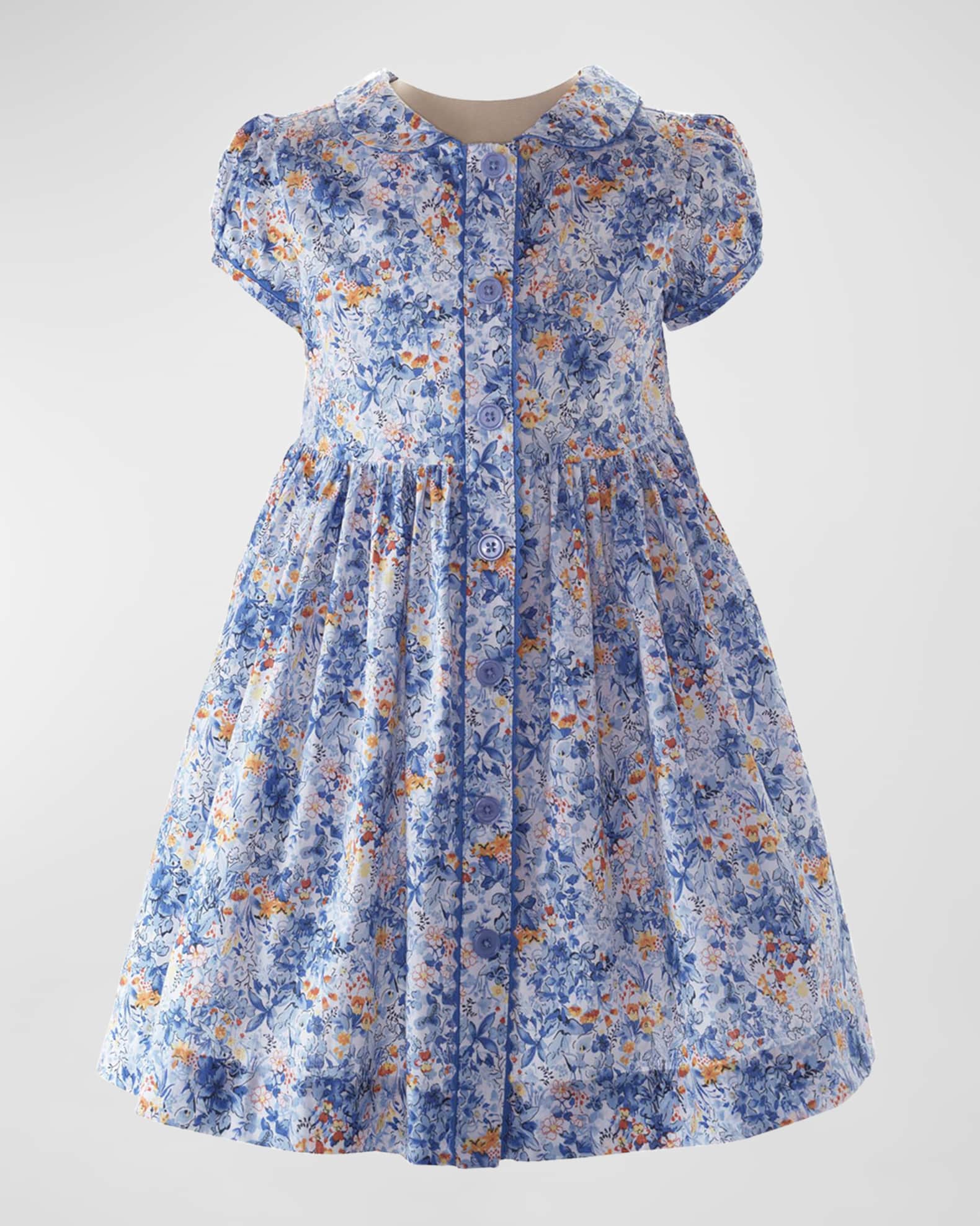 Rachel Riley Girl's Collared Floral-Print Dress, Size 3T-10 | Neiman Marcus