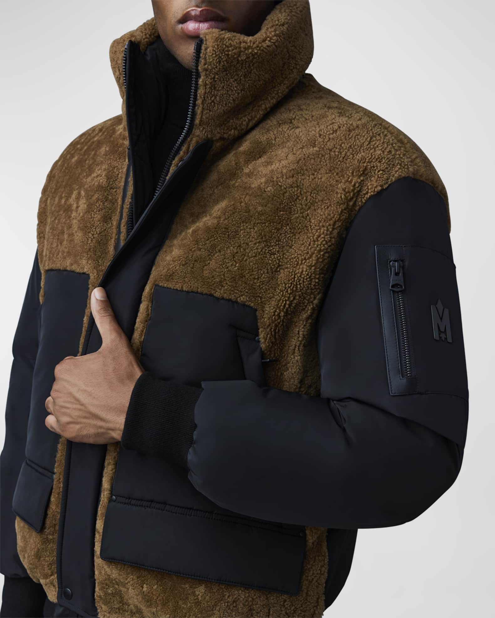 Mackage Men's VIGGO Mixed-Media Bomber Jacket | Neiman Marcus